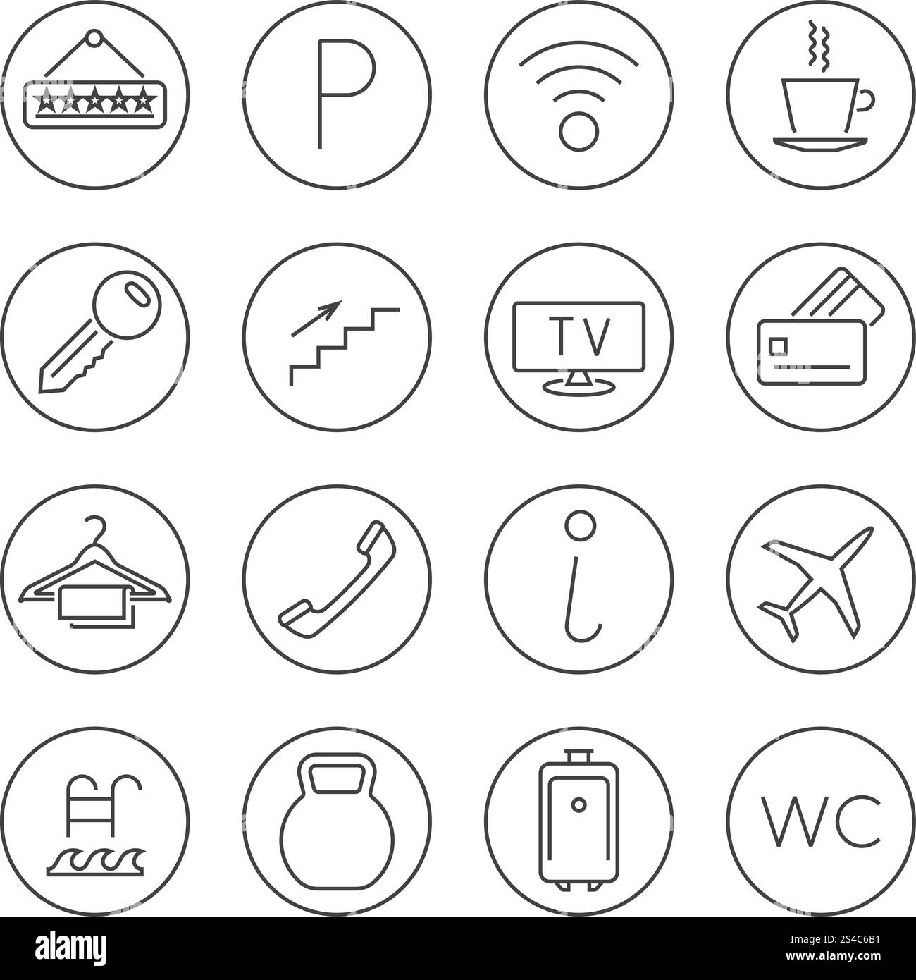 Hotel services line thin vector icons set. Hotel services line thin ...