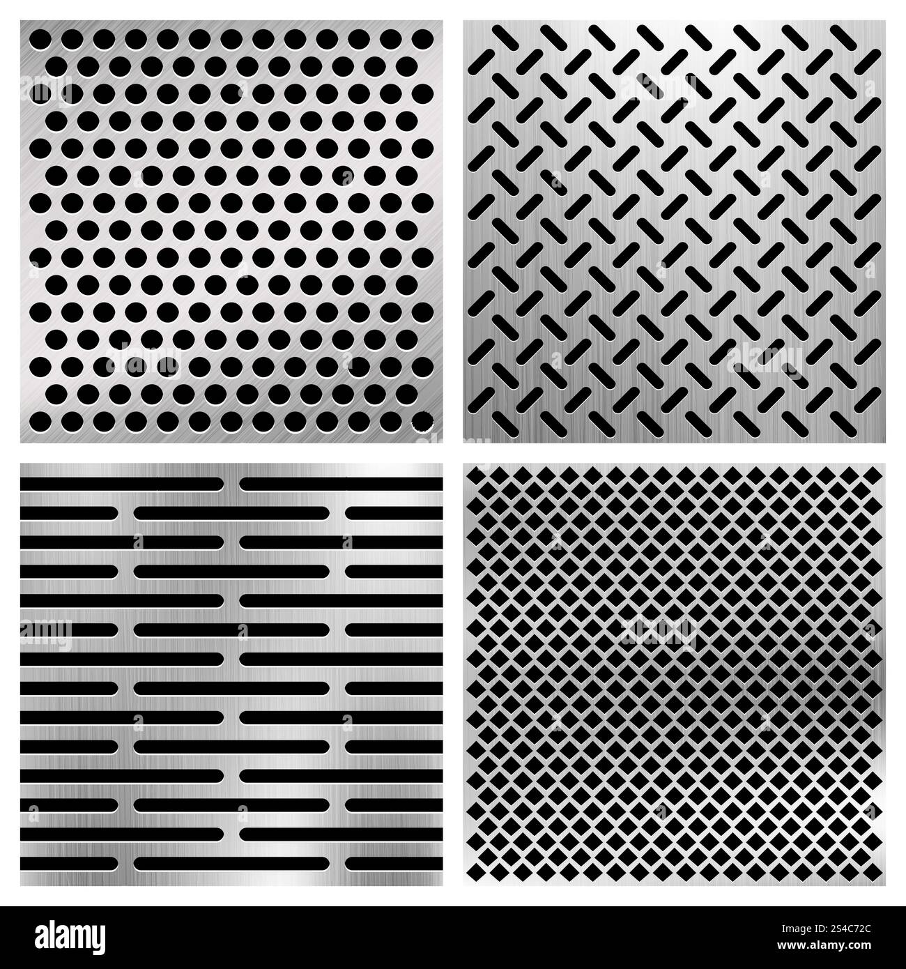 Industrial metal perforated vector textures, metallic grids set ...