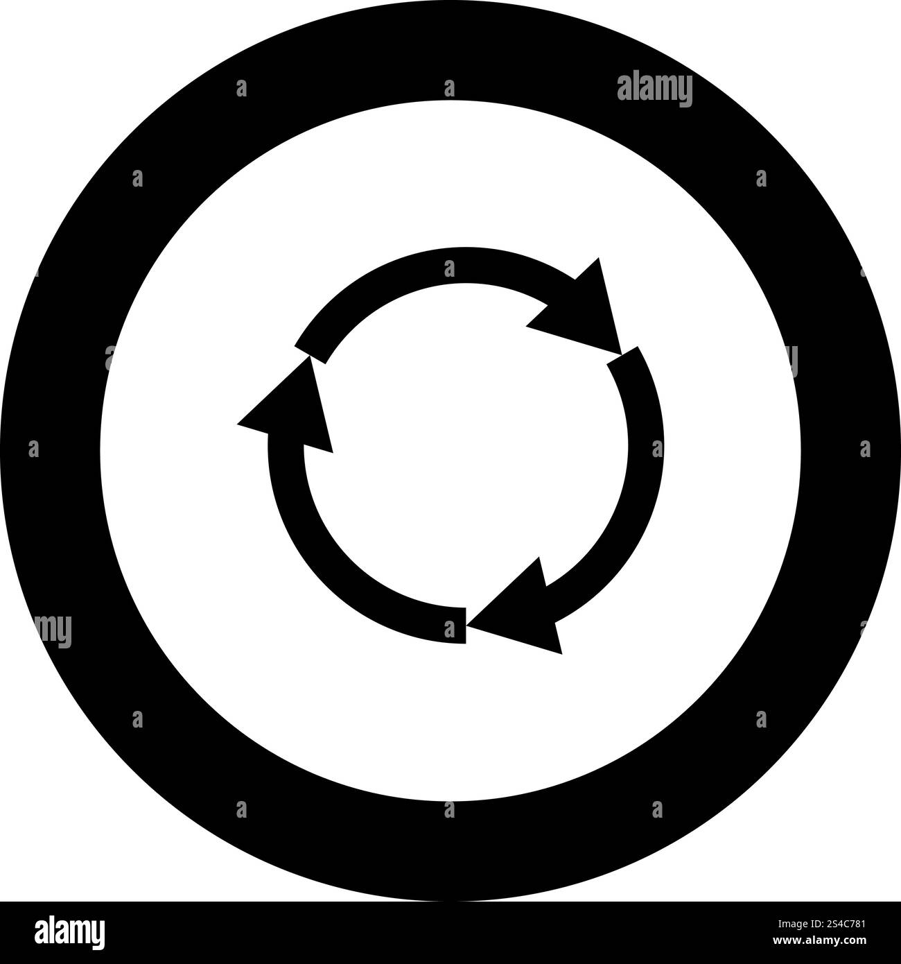 Three circle arrows black icon in circle vector illustration isolated ...