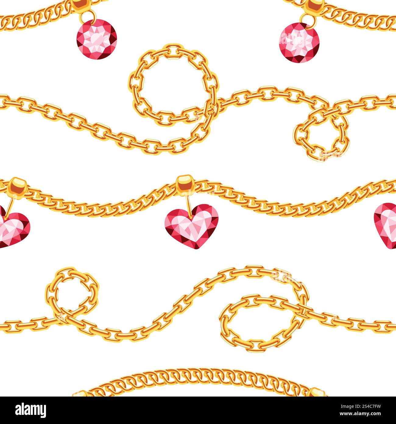 Golden chains with gemstones jewels vector seamless pattern. Golden ...