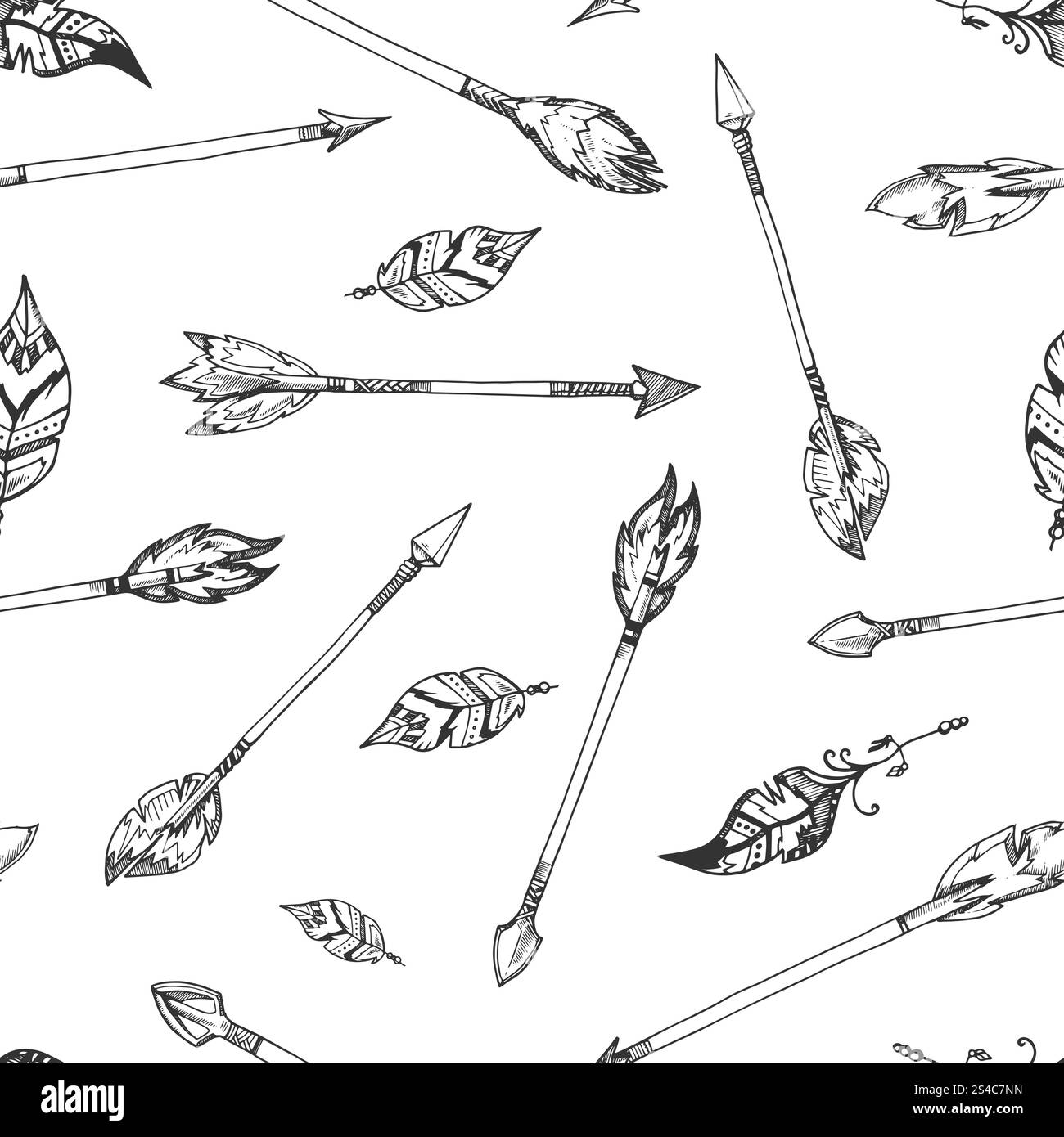Hand drawn indian arrows vector seamless hippie pattern. Hand drawn ...
