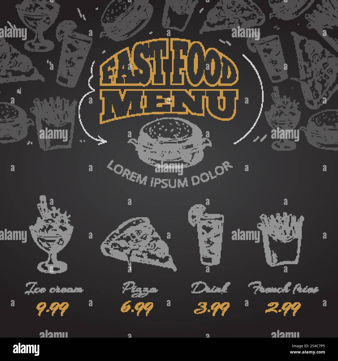 Chalkboard fast food menu in hand drawn style vector illustration ...