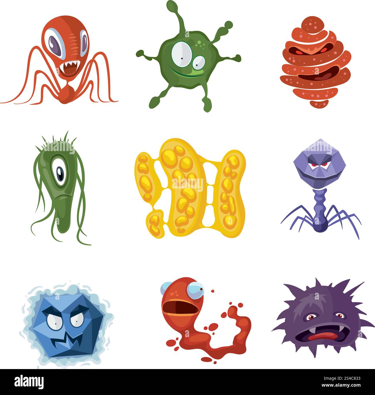 Bacteria virus germs cartoon vector characters, flu and aids microbes ...