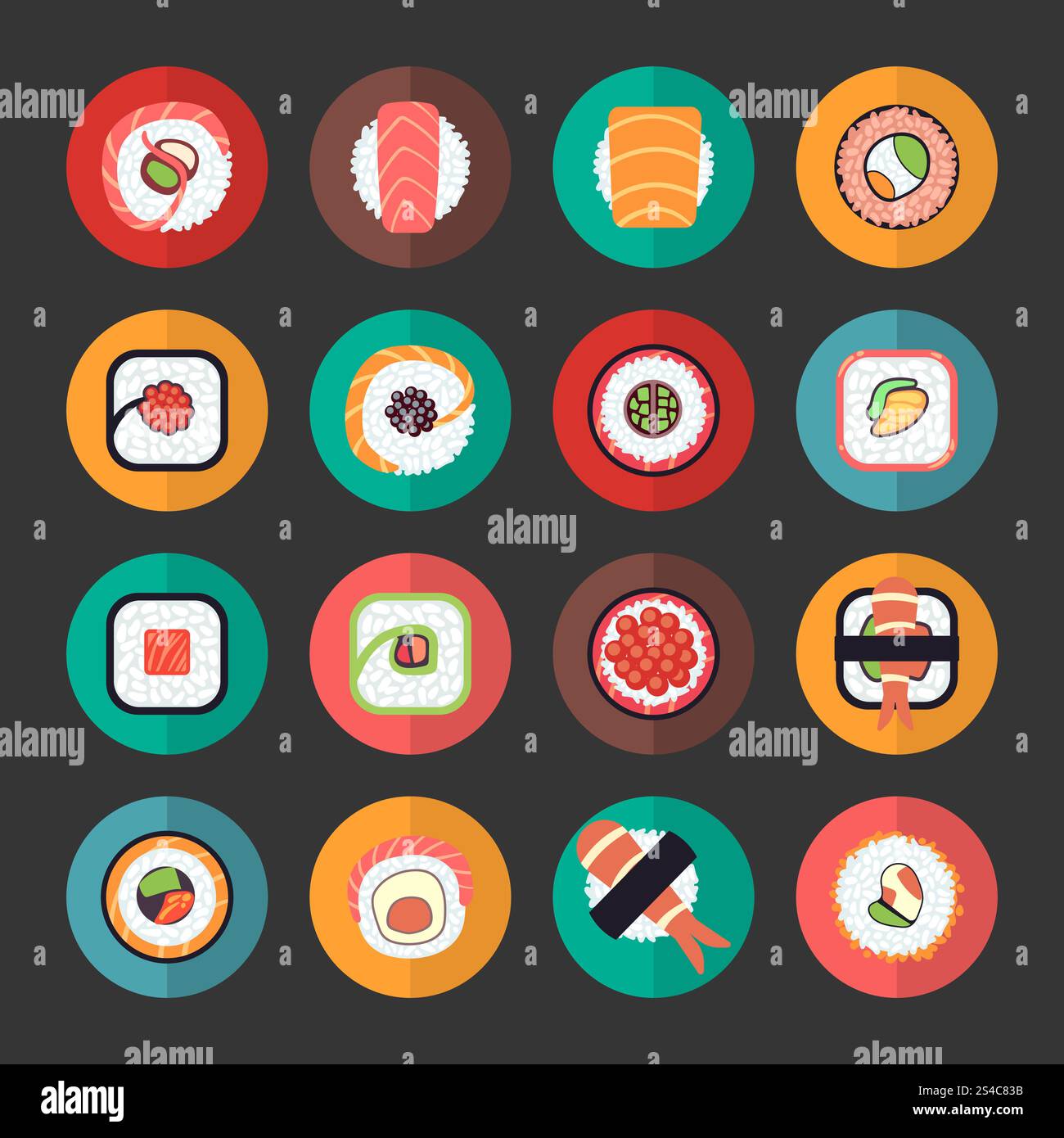 Japanese food sushi icons vector illustration set. Japanese food sushi ...