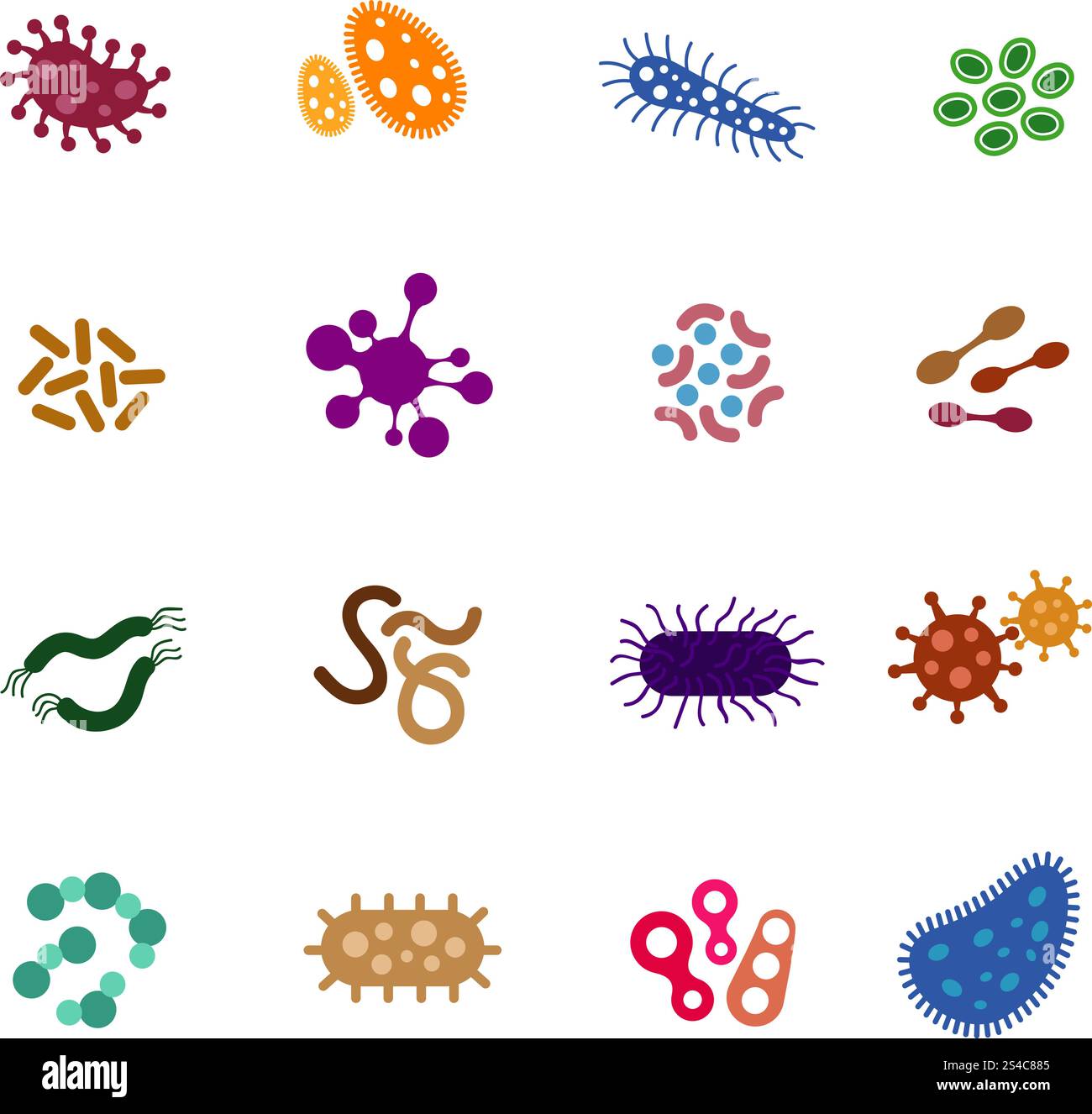 Virus, bacteria and biology microorganisms flat icons. Virus, bacteria ...