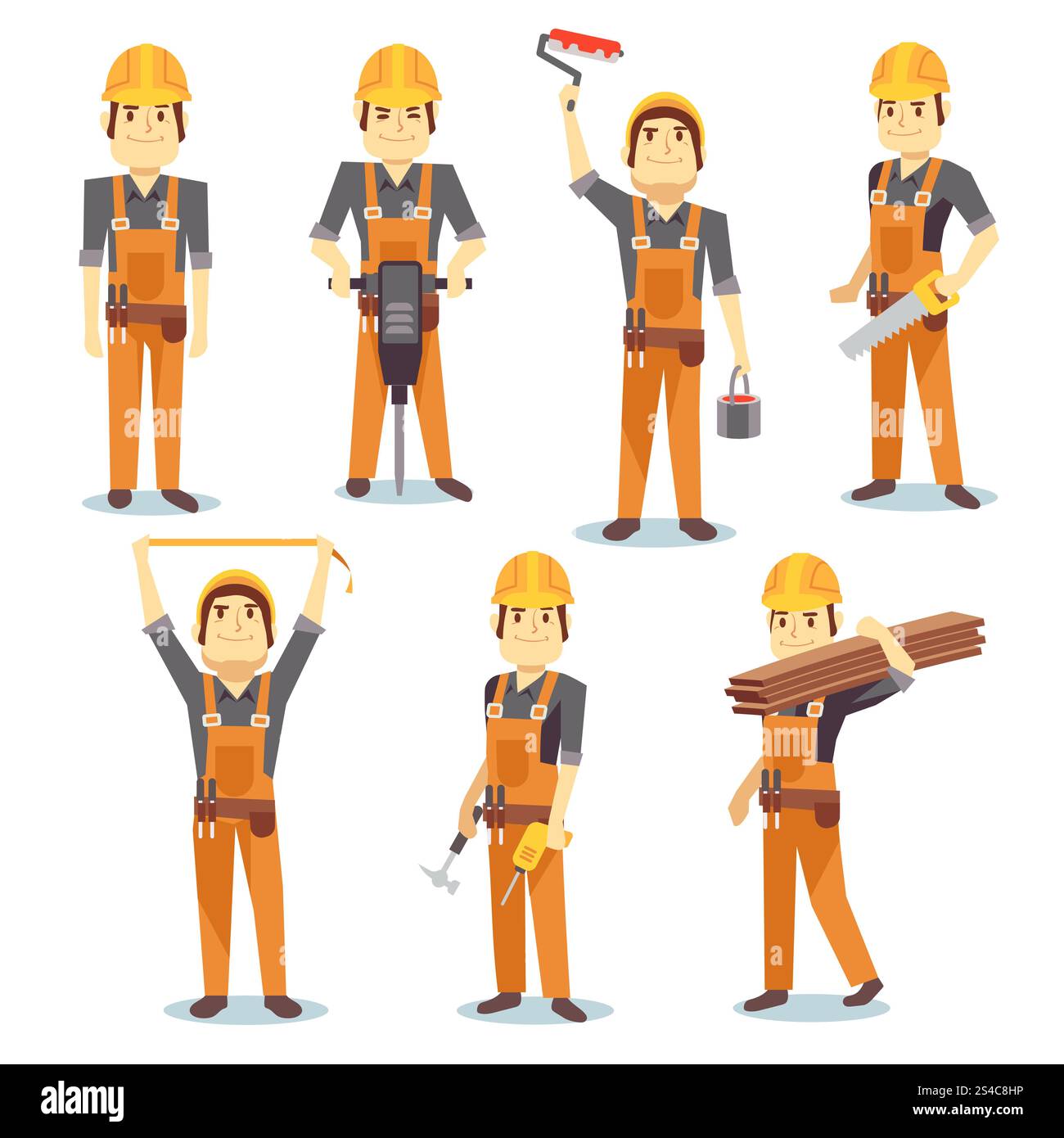 Construction engineering industrial workers working with building tools ...