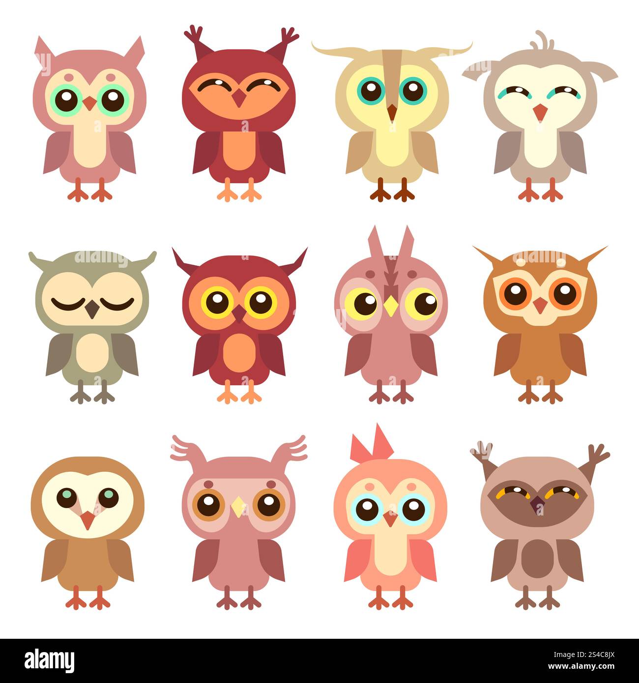 Cute owl vector flat characters set. Cute owl vector flat characters ...