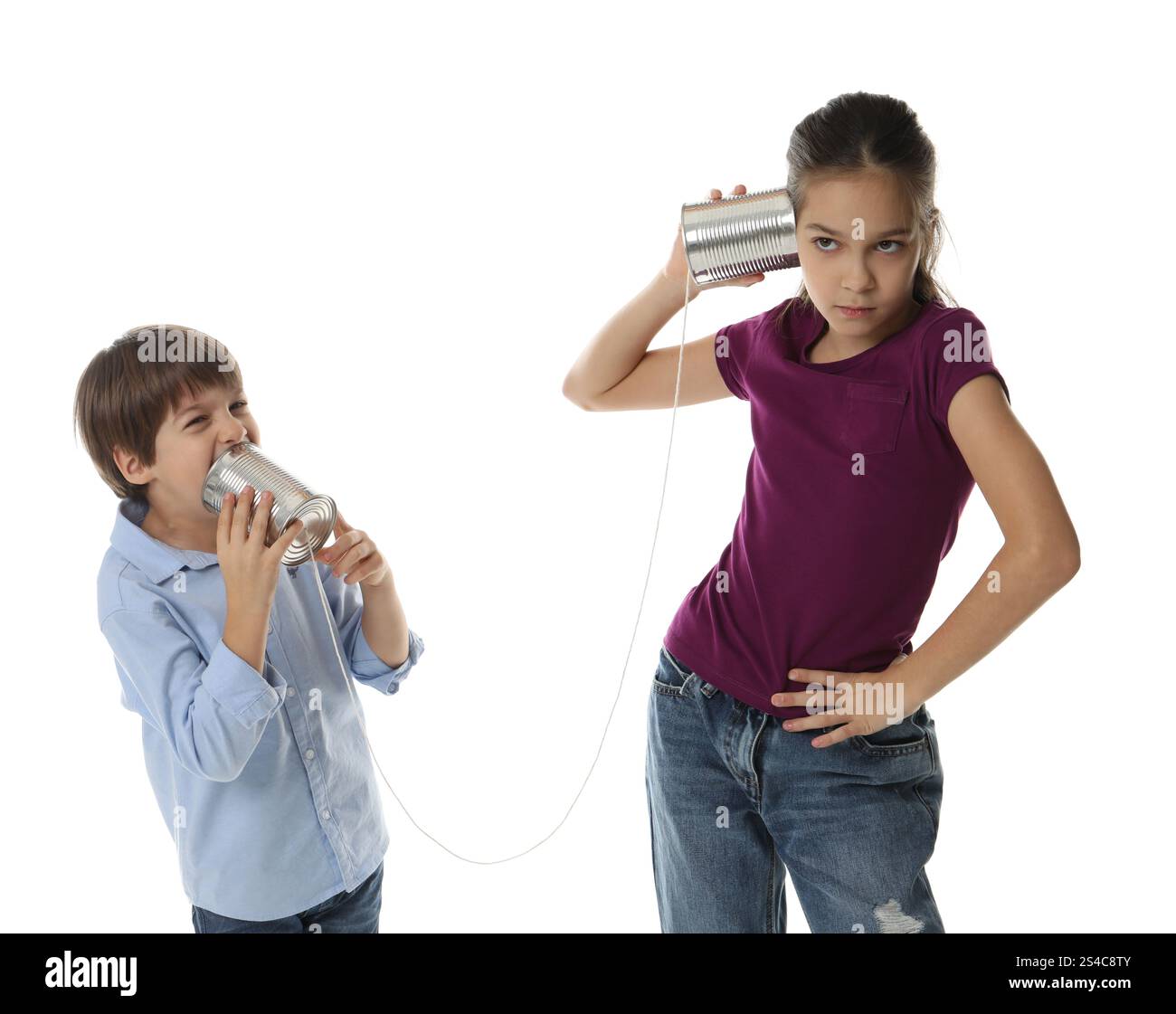 Boy girl talking string telephone Cut Out Stock Images & Pictures - Alamy