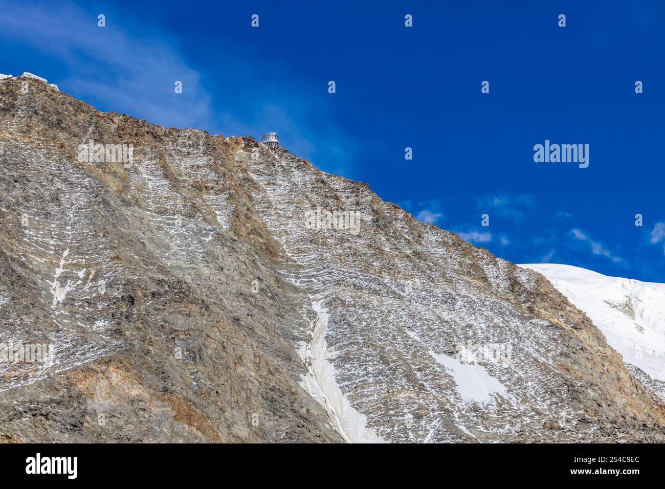 Snow mountain summits and white ice glacier in the Alps. Mont Blanc ...