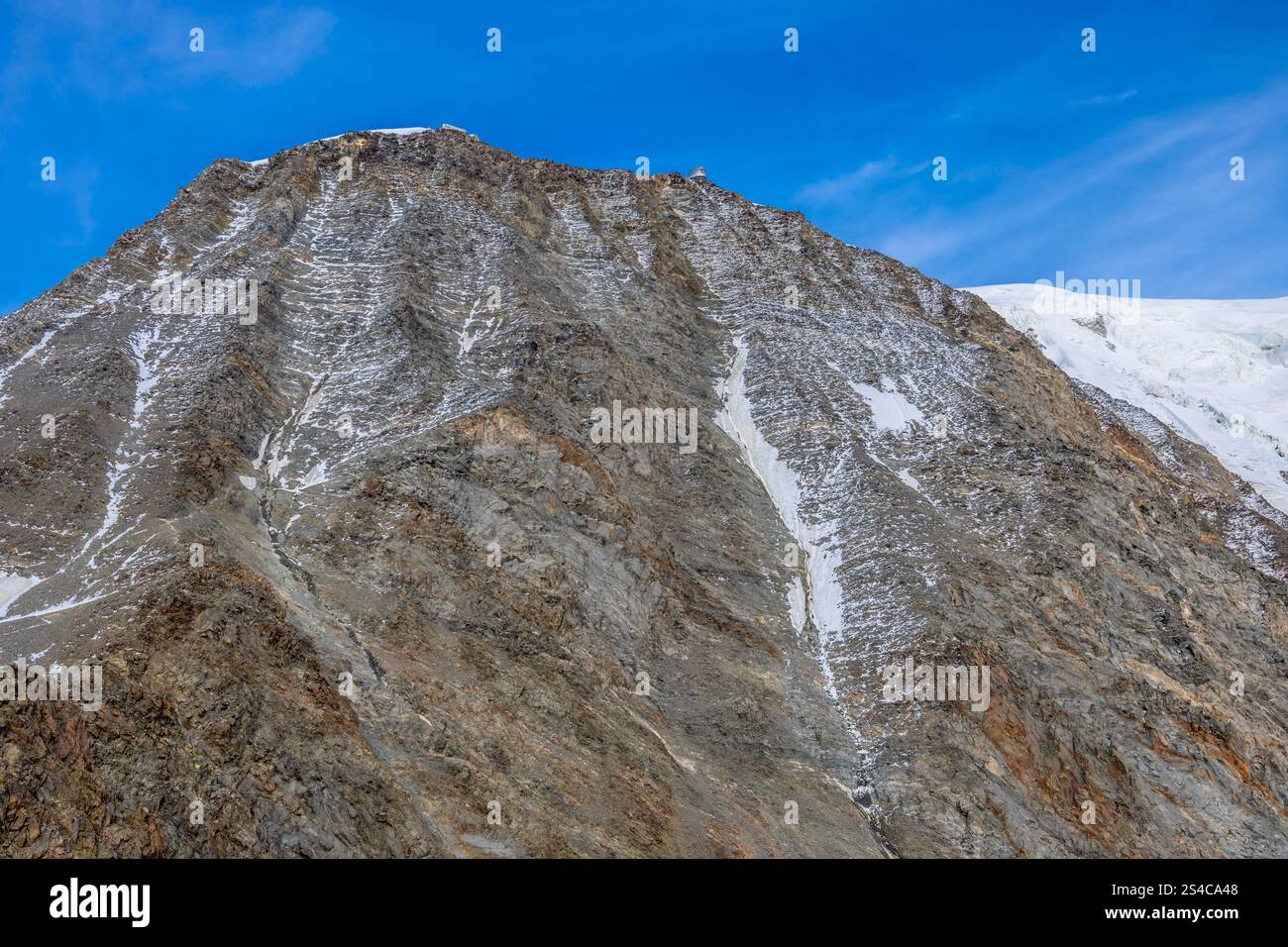 Snow mountain summits and white ice glacier in the Alps. Mont Blanc ...