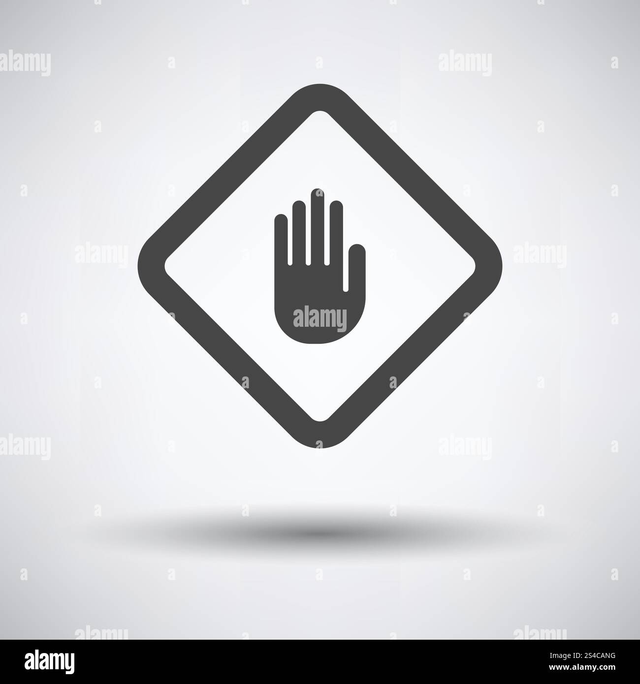 Icon of Warning hand. Icon of Warning hand on gray background, round ...