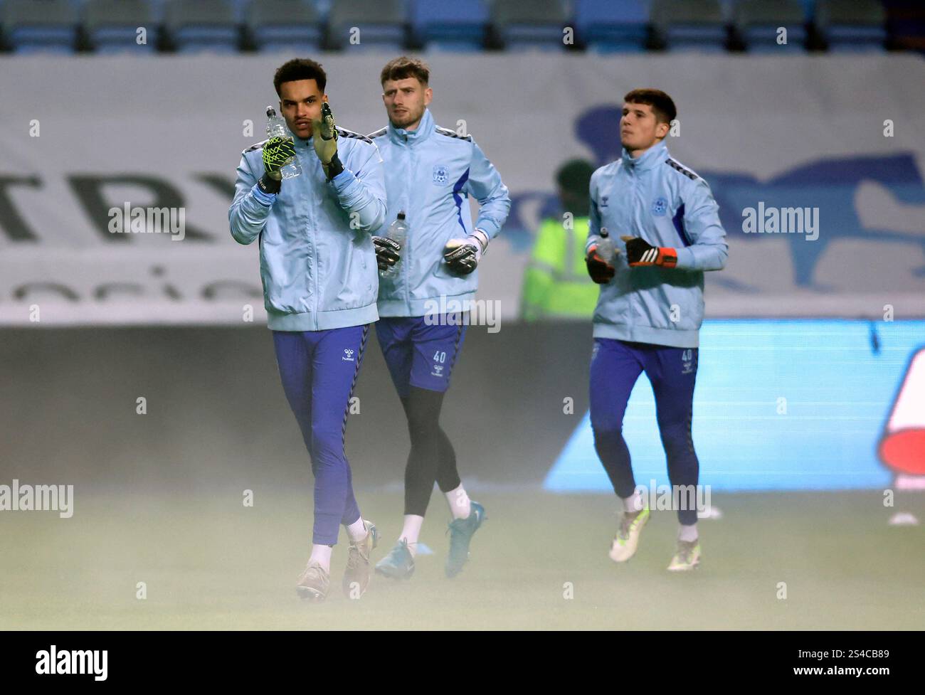 Coventry City goalkeepers Oliver Dovin and Bradley Collins warming up ...