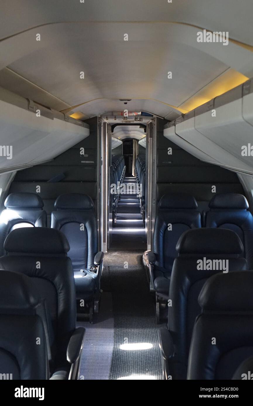 interior of a concorde plane which is not in use with black seats Stock ...
