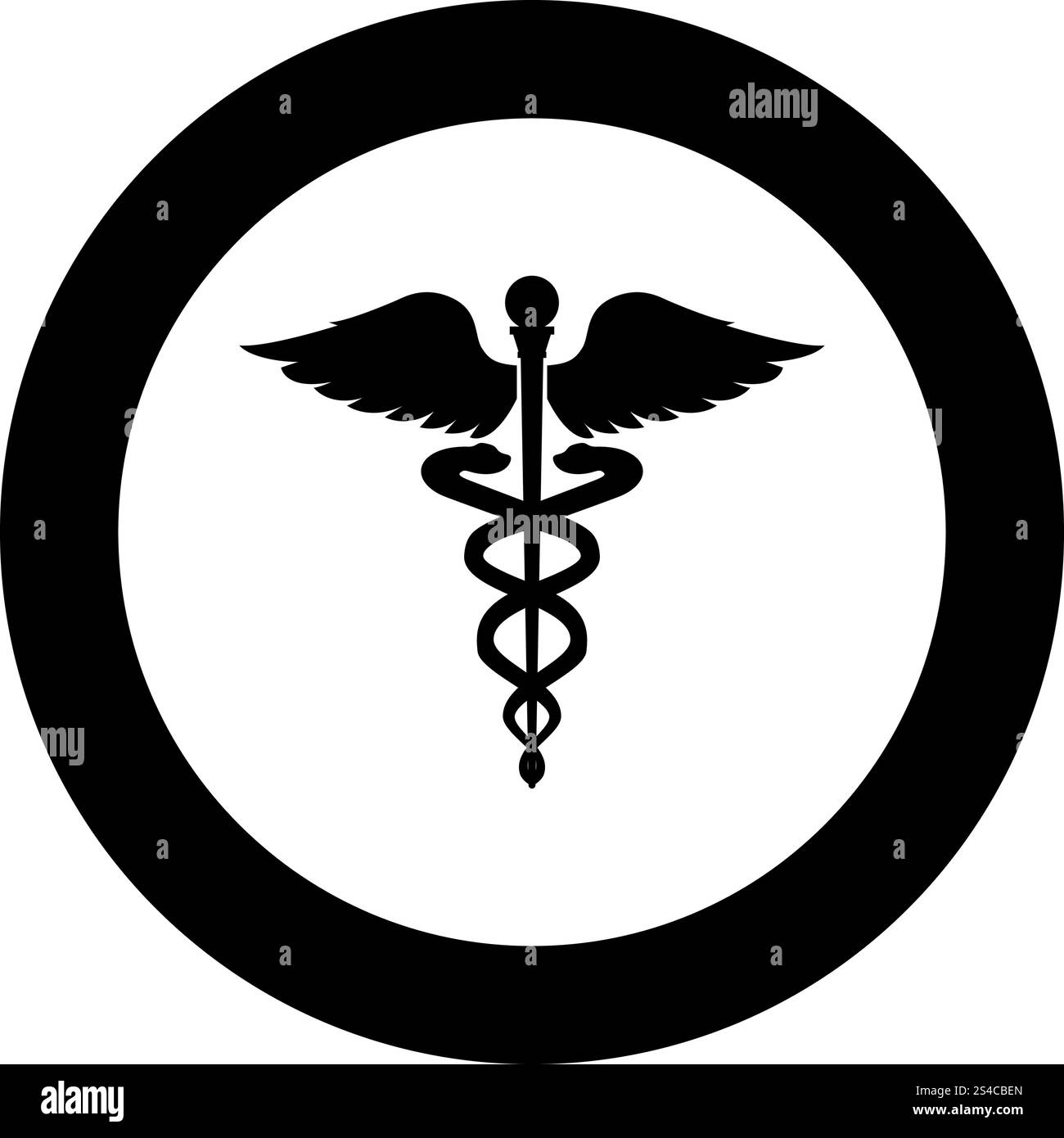 Caduceus health symbol Asclepius’s Wand icon black color in circle ...