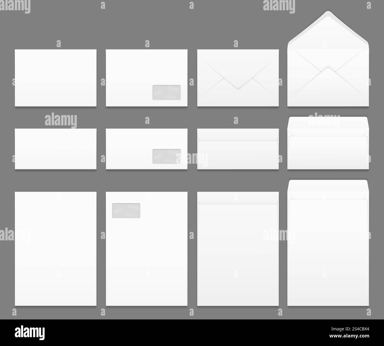 Blank white paper envelopes vector templates set. Blank white paper ...