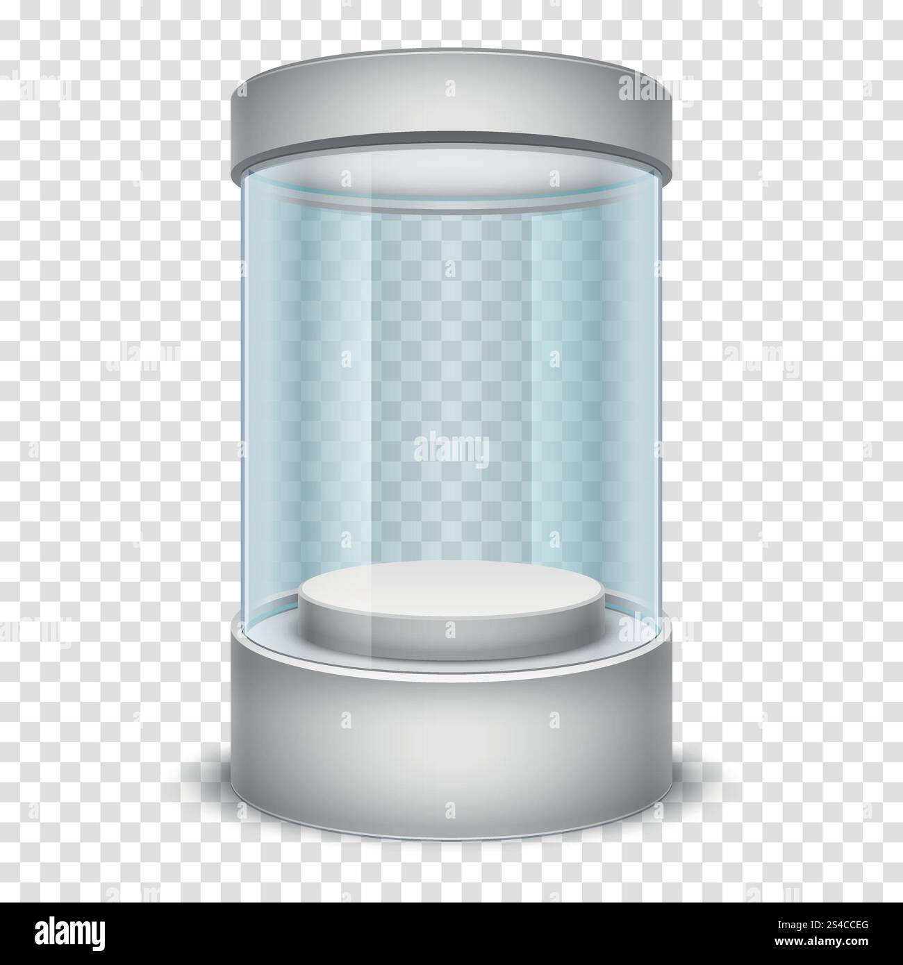 Empty glass shop cylinder showcase, display box on transparent ...