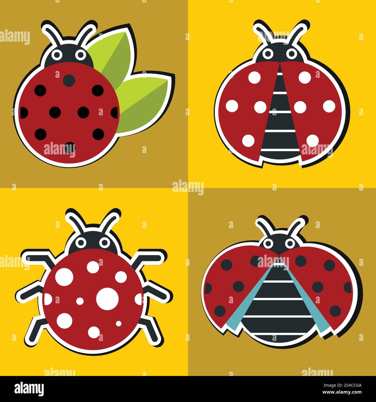 Ladybug icons with shadow in flat style. Ladybug icons with black ...