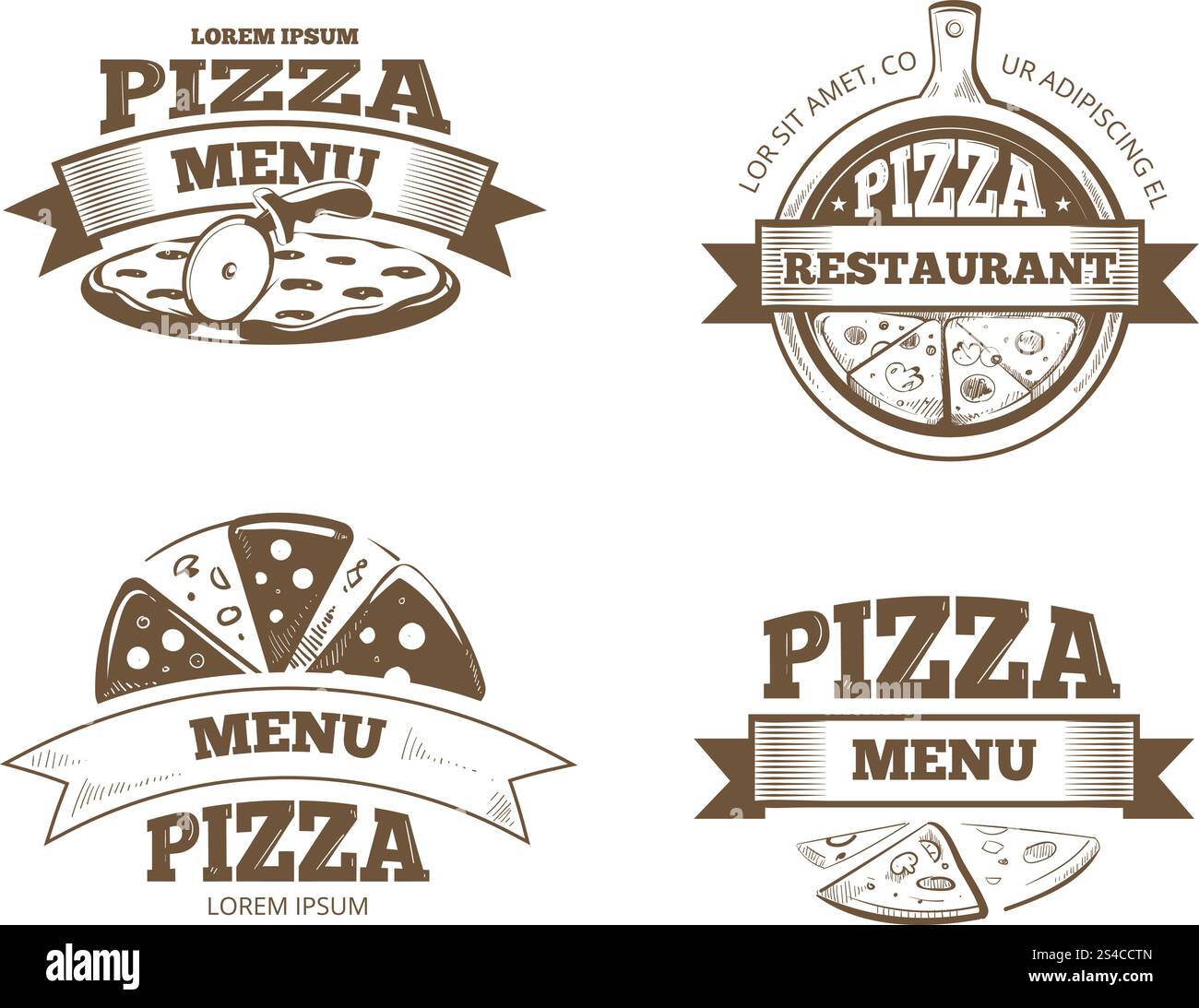 Pizza menu restaurant vector labels, logos, badges, emblems set. Pizza ...
