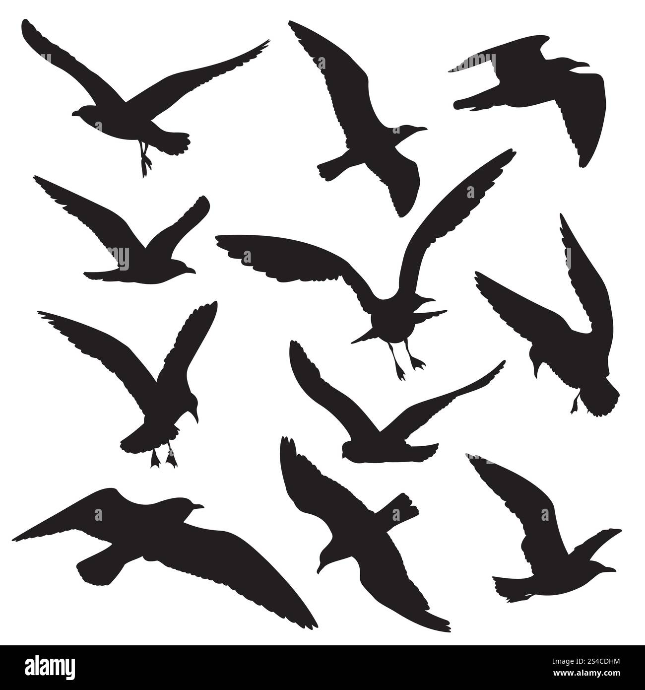 Flying birds black silhouettes vector set. Flying birds black ...