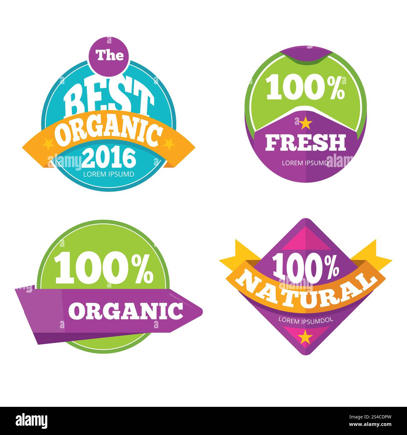 Colorful organic fresh natural labels set. Colorful organic fresh ...