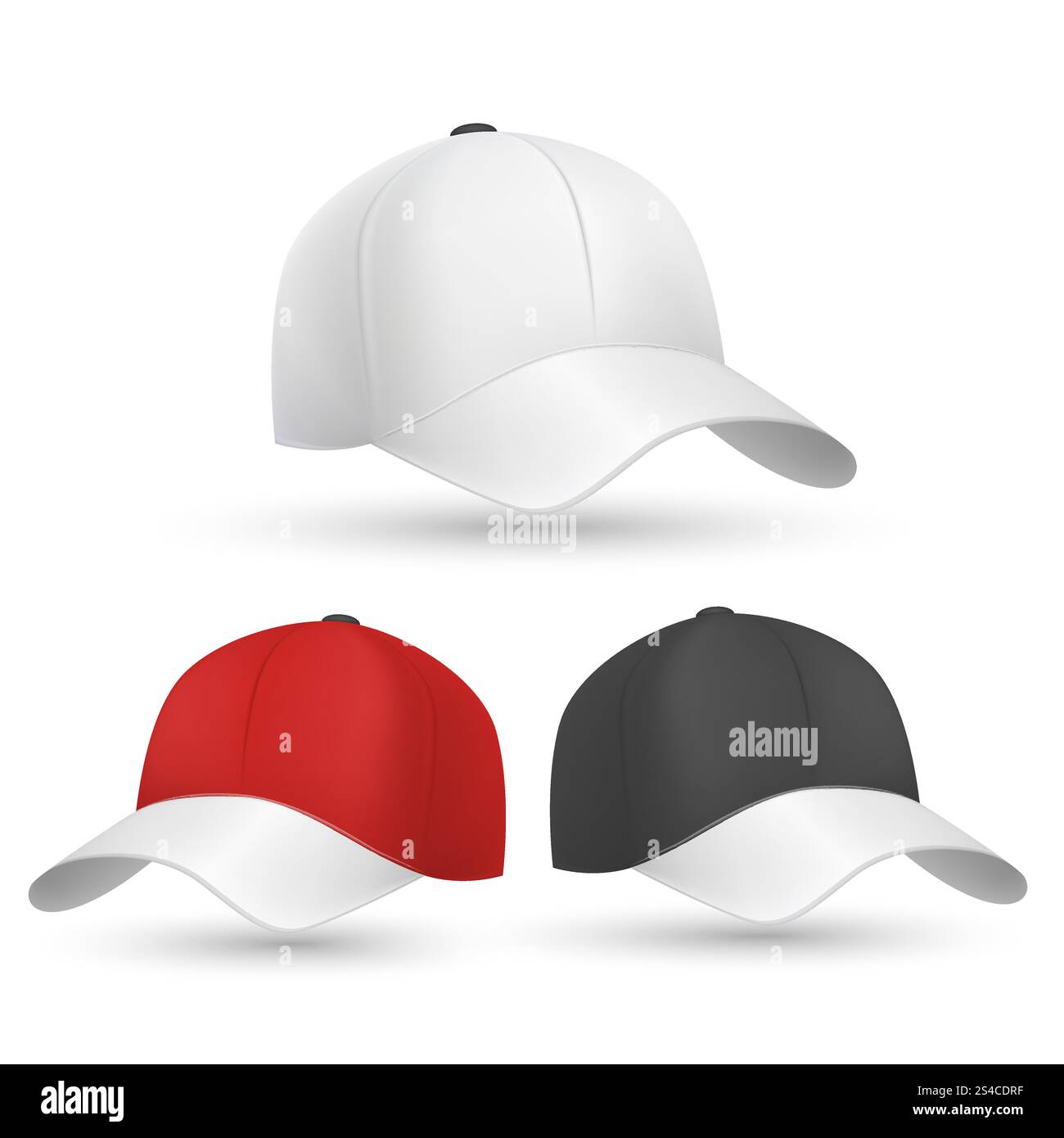 Baseball cap black, white and red vector templates. Baseball cap black ...