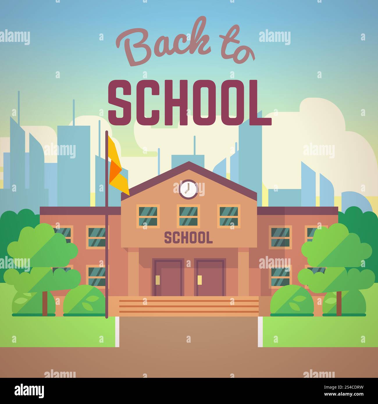 Back to school poster with schools building. Back to school poster with ...