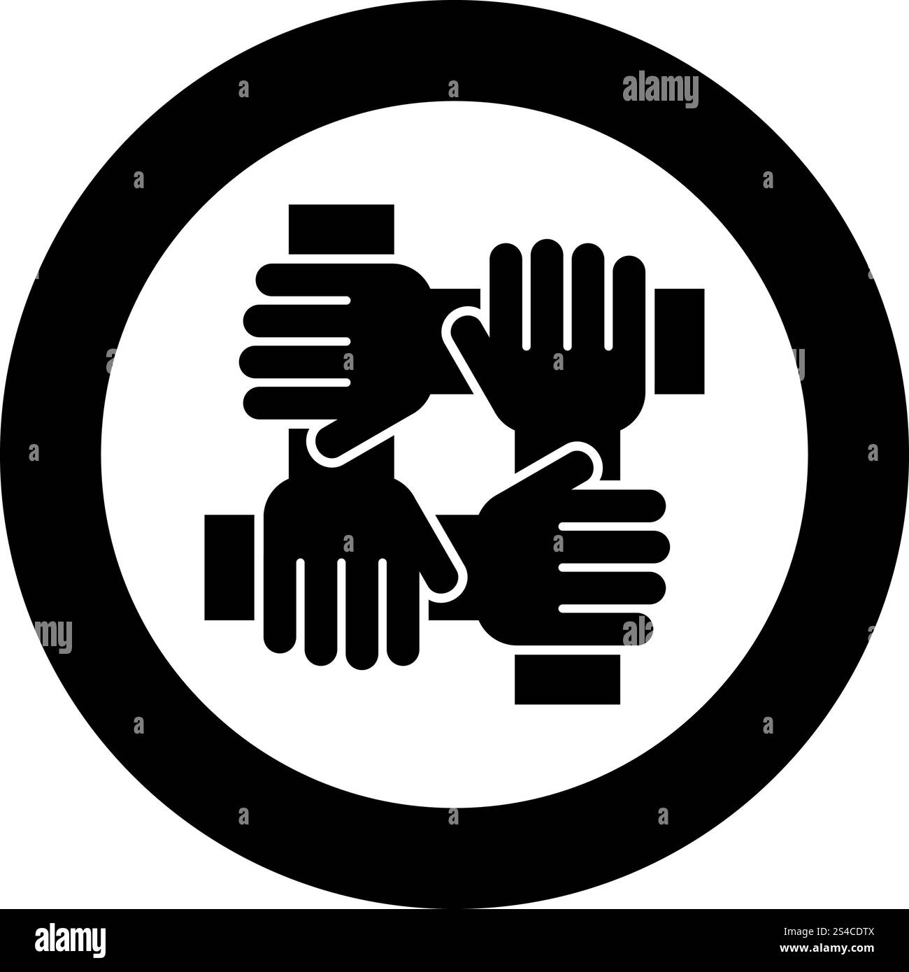 Four hand holding together team work concept icon black color in circle ...