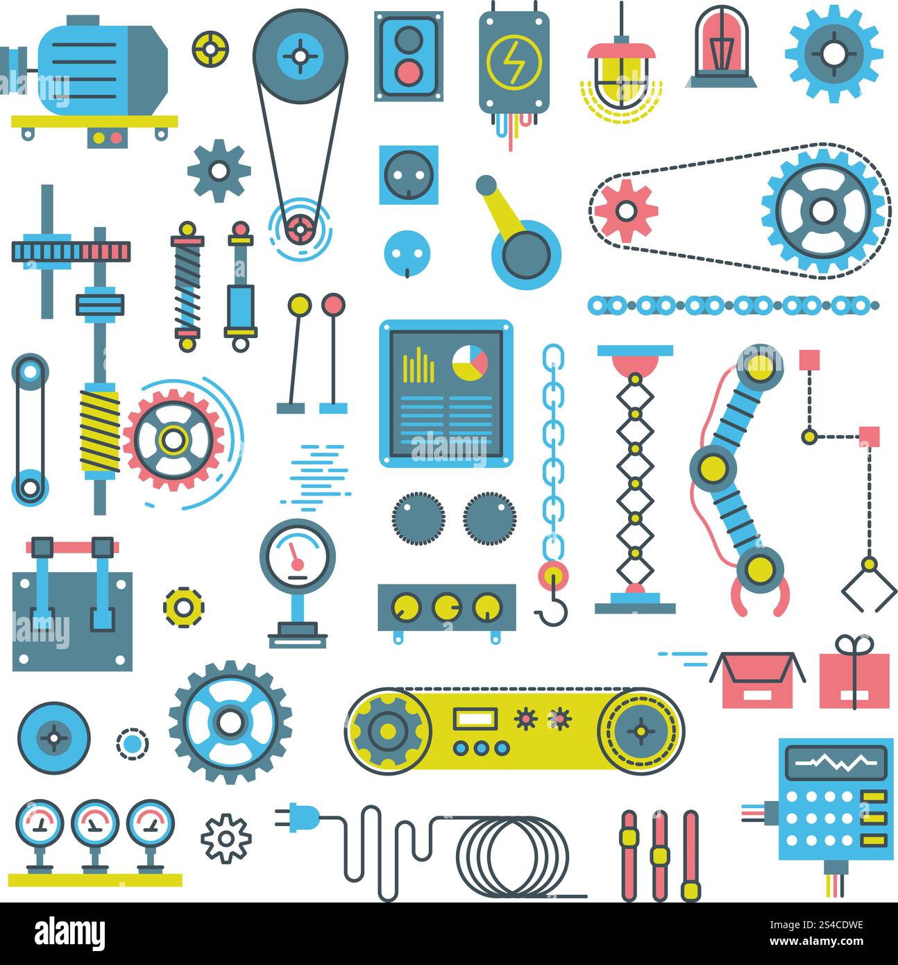 Vector parts of mechanism and robots flat icons. Vector parts of ...