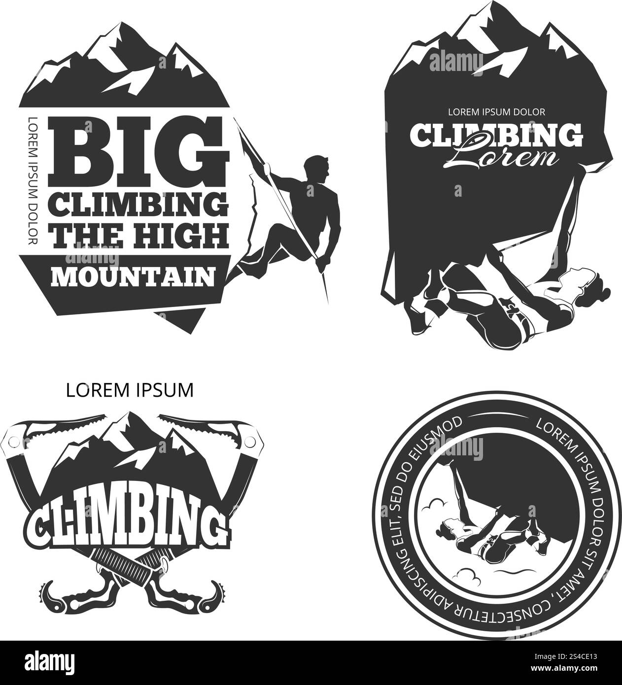 Vintage mountain climbing vector logo and labels set. Vintage mountain ...