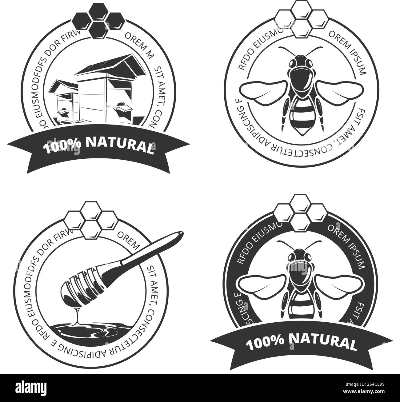 Vintage honey and bee vector labels, badges, emblems, logos set ...