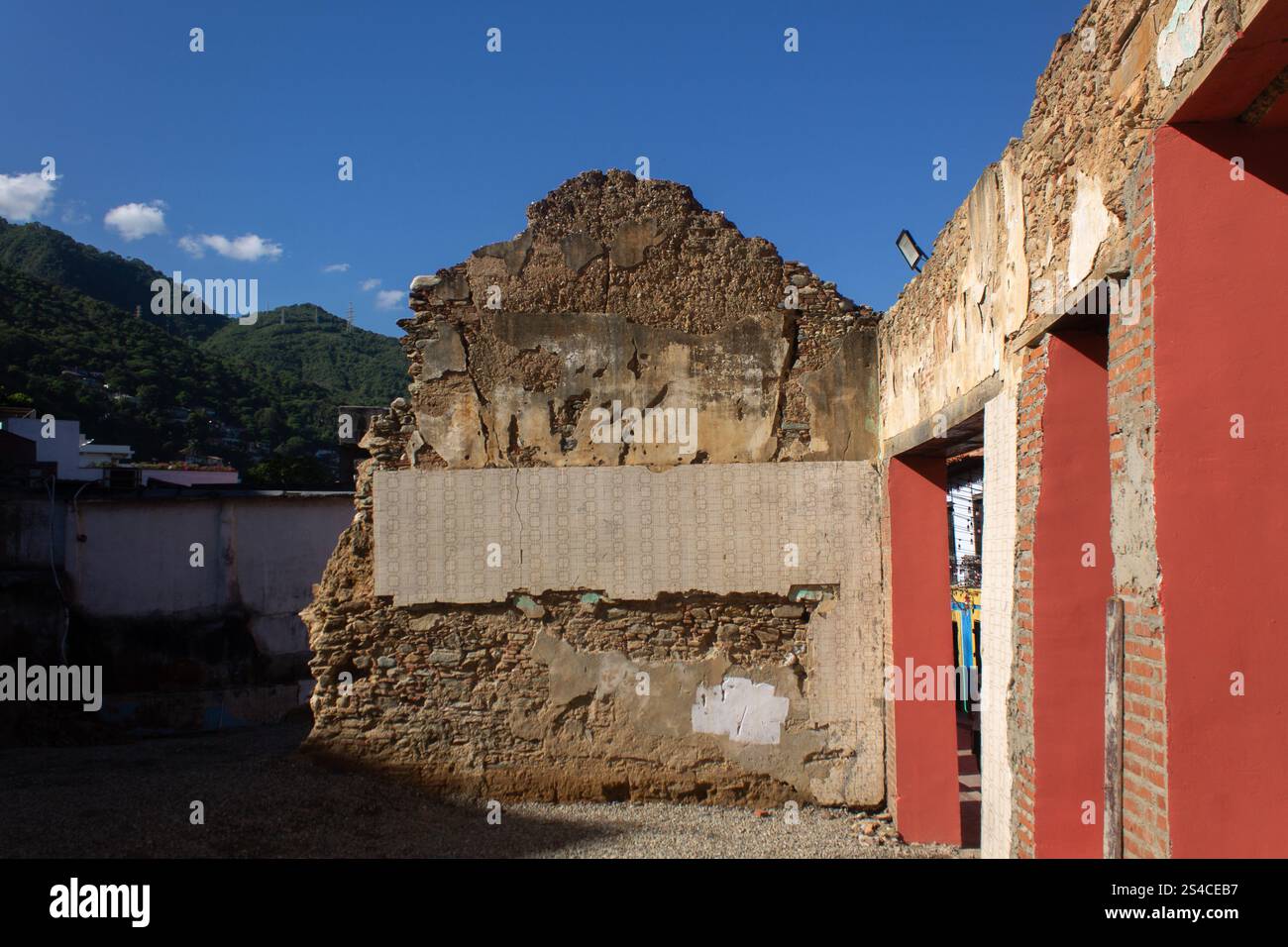 Traveling through La Guaira, Venezuela. Ruins of colonial houses in the ...