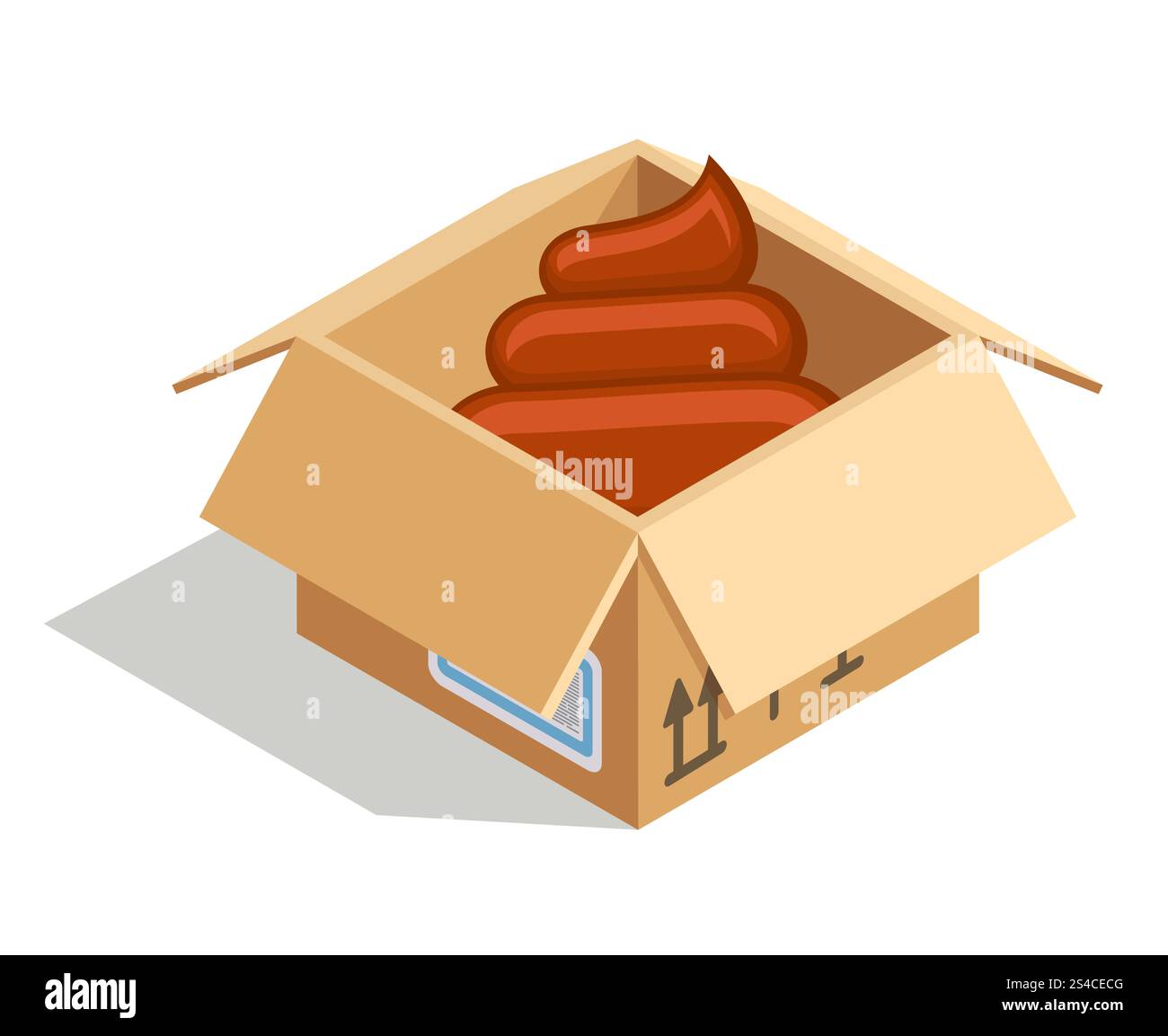 Poo in box. Poo delivered in a cardboard box isolated over white ...