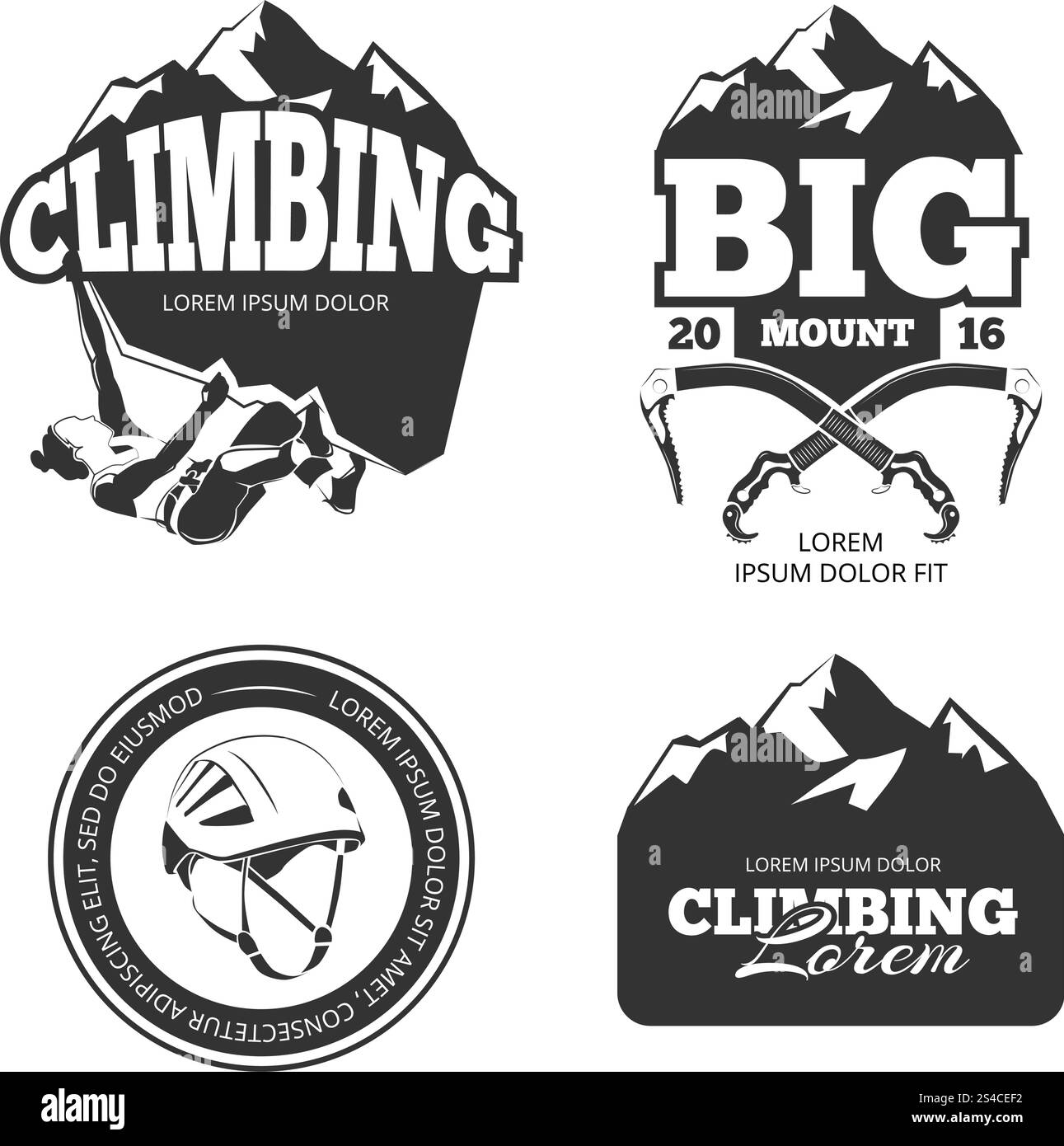 Vintage mountain climbing vector logo and labels set. Vintage mountain ...