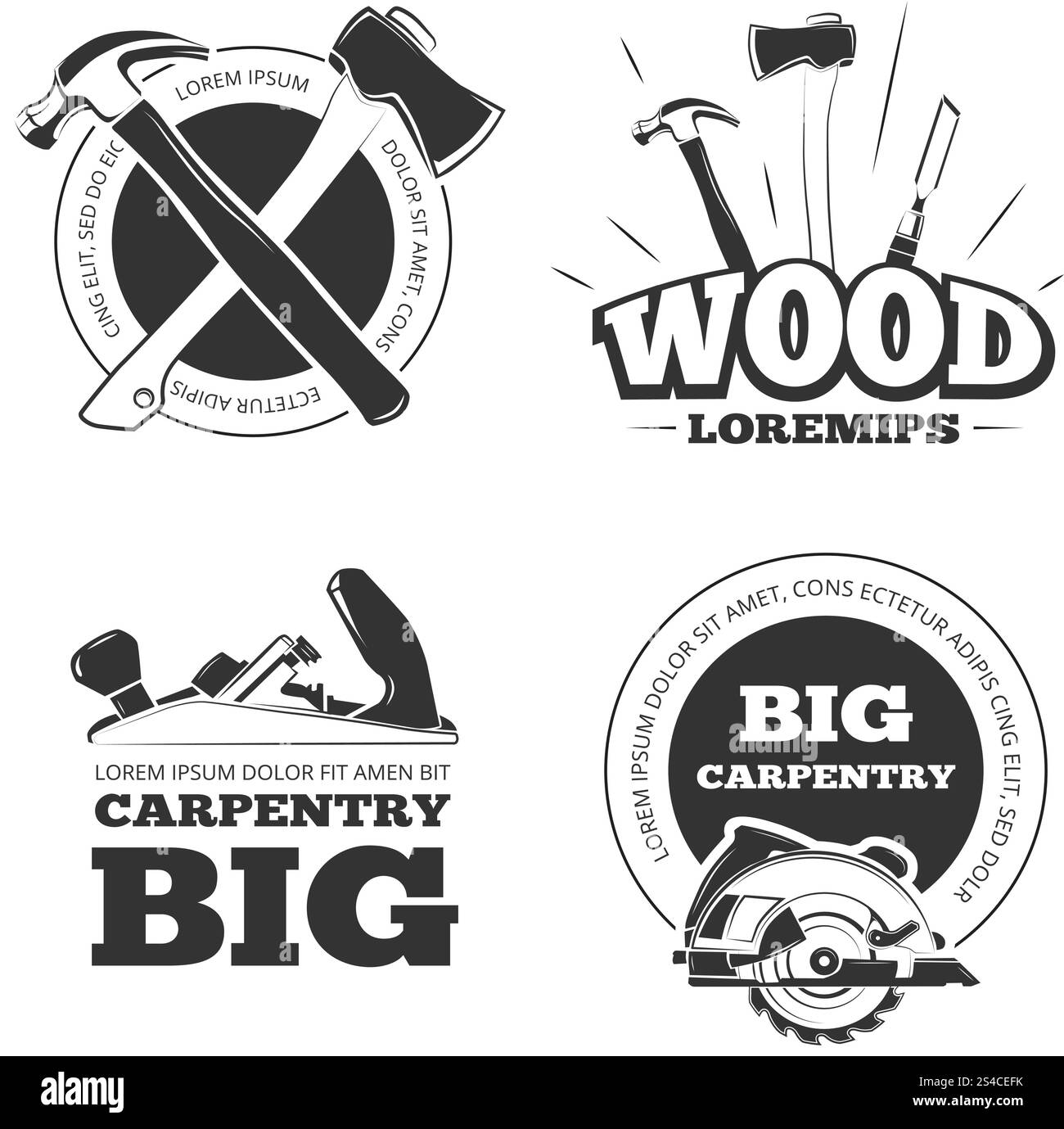 Vintage carpentry vector labels, emblems, badges and logos set. Vintage ...