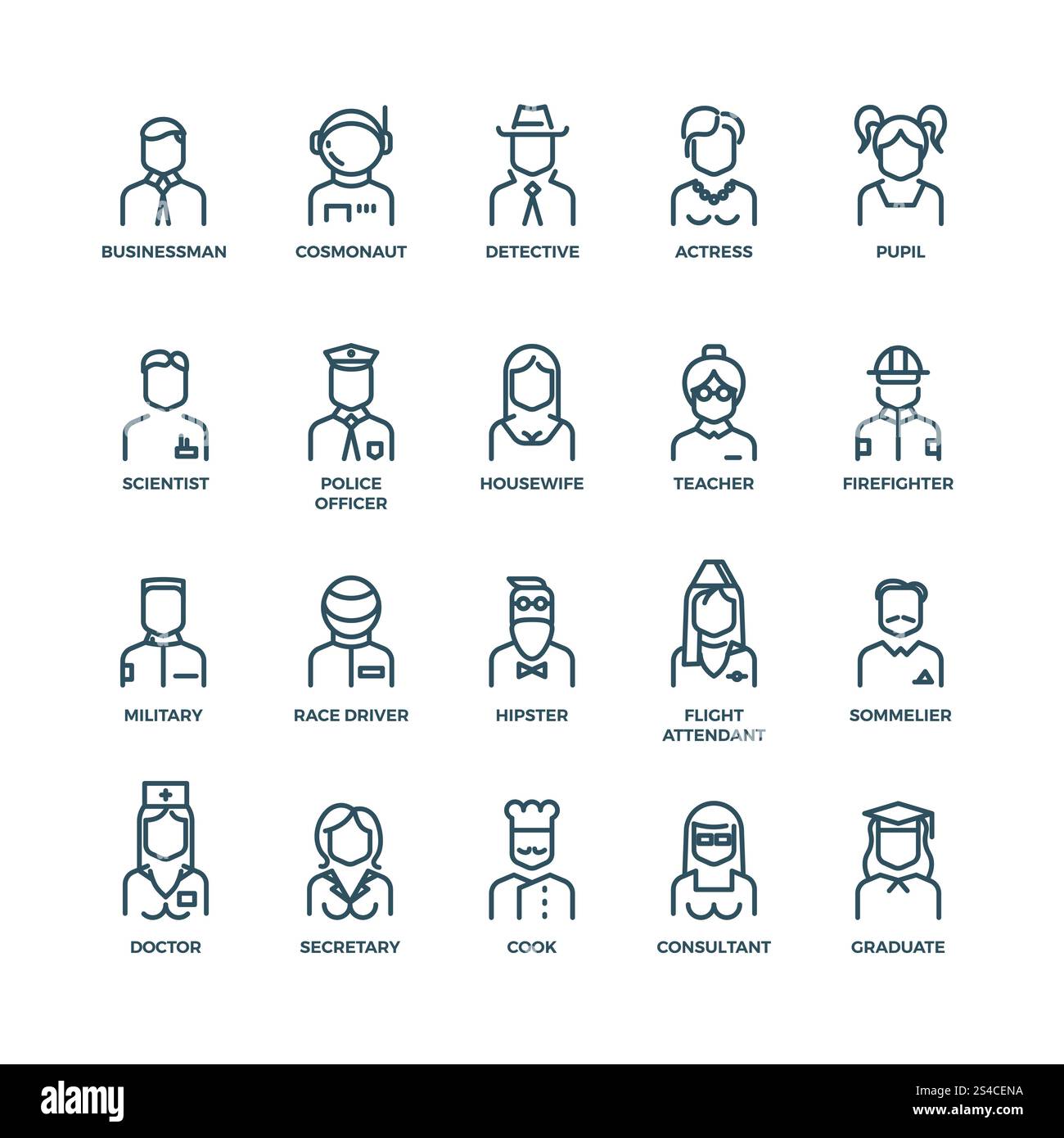 People Avatars Characters Staff Professions Vector Linear Icons