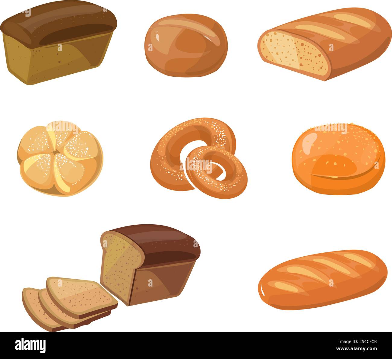 Bread bakery products vector cartoon icons. Bread bakery products ...
