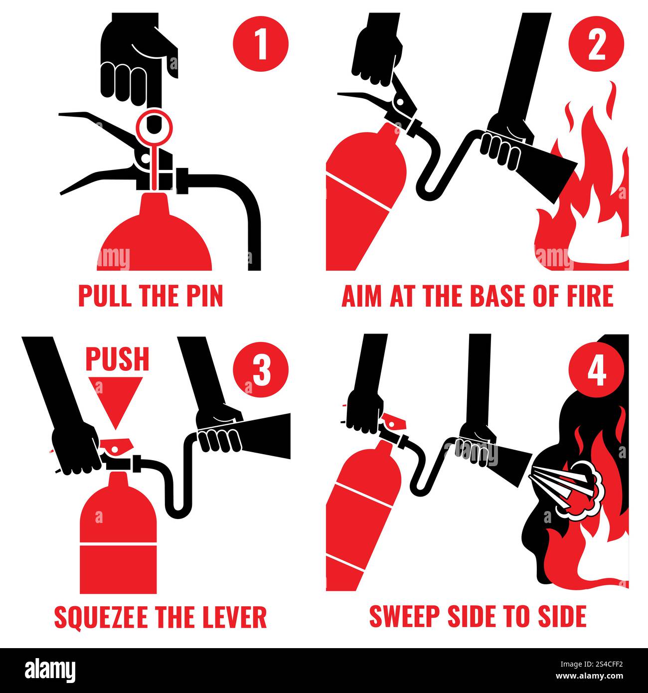 Fire extinguisher instruction vector labels set. Fire extinguisher ...