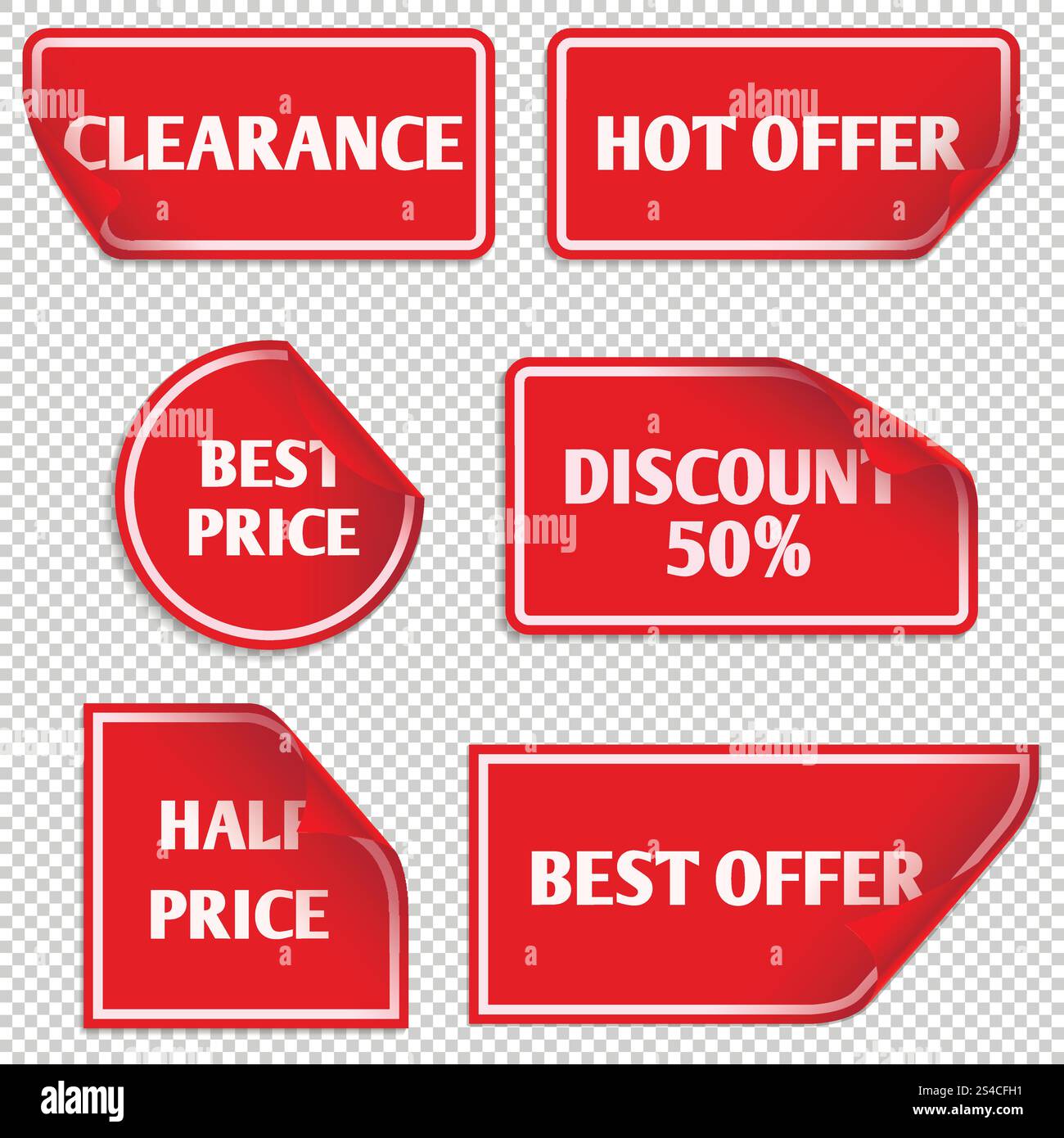 Vector red paper sale stickers with curled edge. Vector red paper sale ...