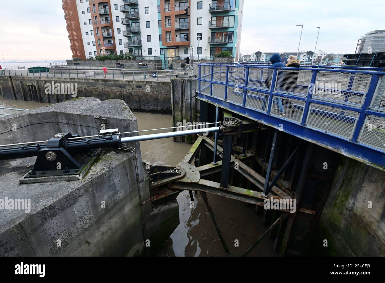 UK. Portishead Marina hydraulic lock gates. Picture credit Robert ...