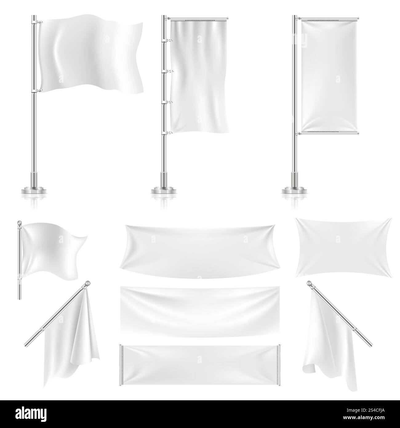 Realistic white advertising textile flags and banners vector set ...
