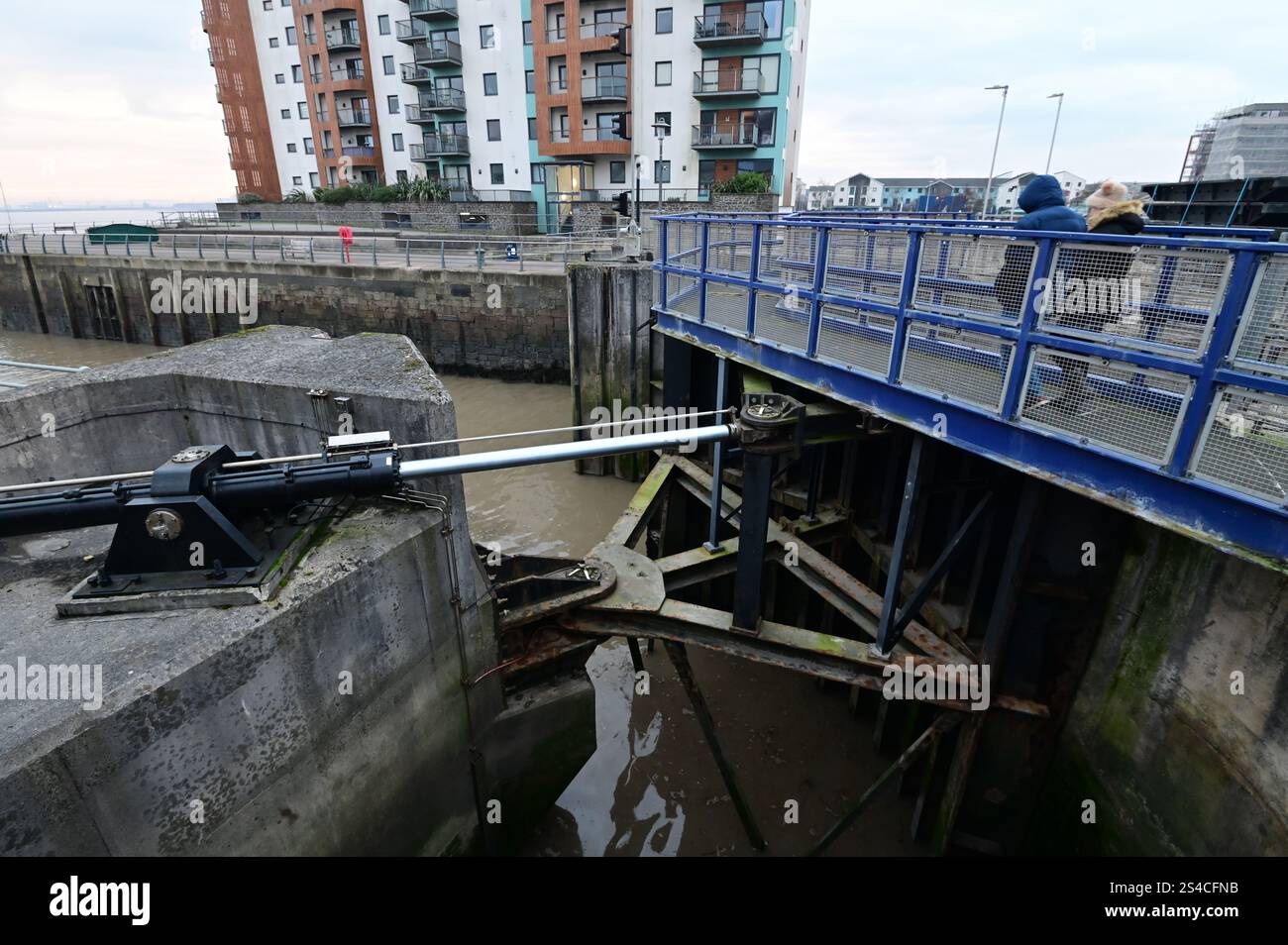 UK. Portishead Marina hydraulic lock gates. Picture credit Robert ...