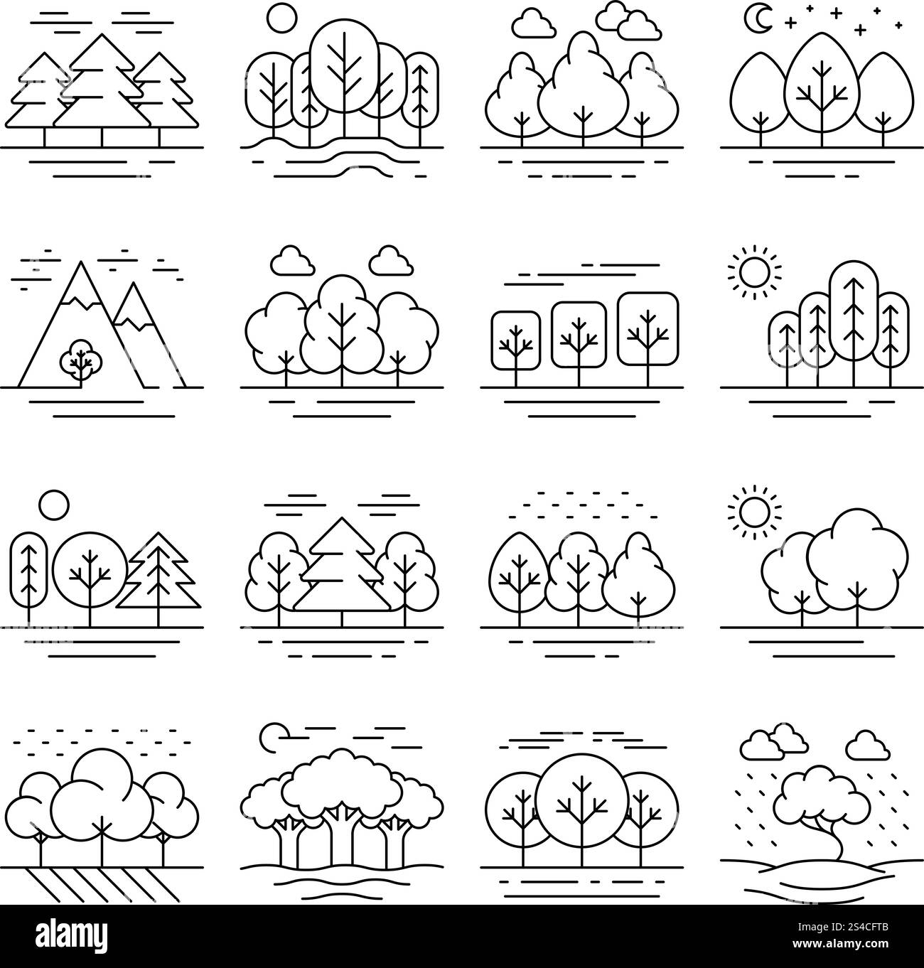 Nature forest landscape thin line icons. Nature forest landscape thin ...