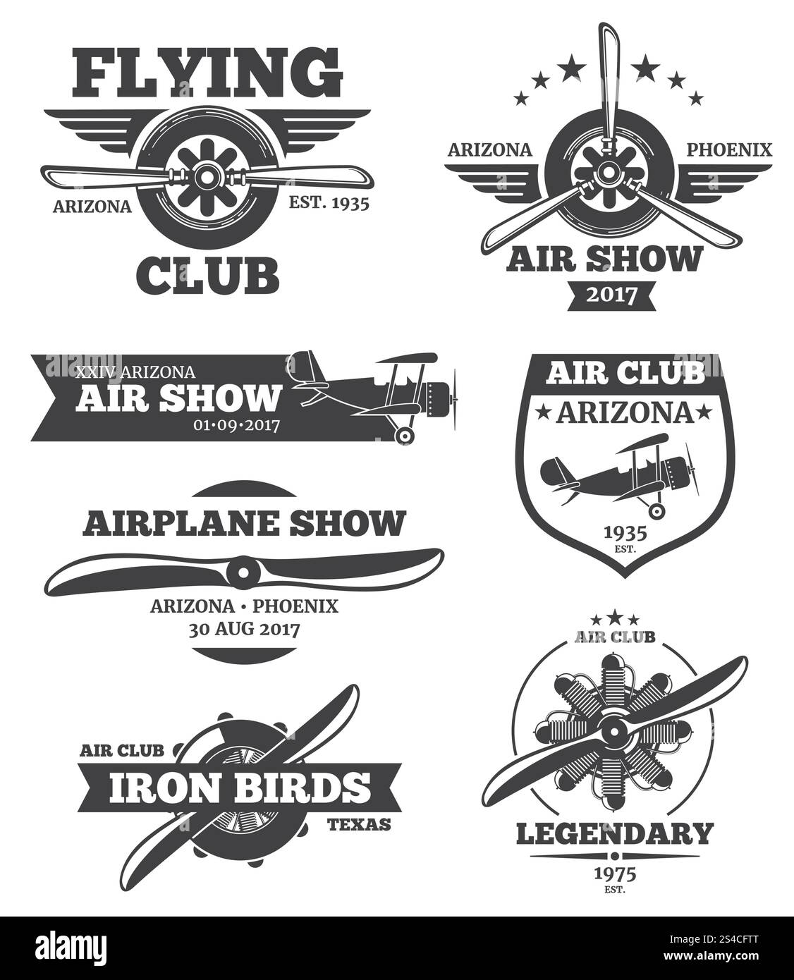 Vector aviation badges, avia club emblems, airplane logos set. Vector ...