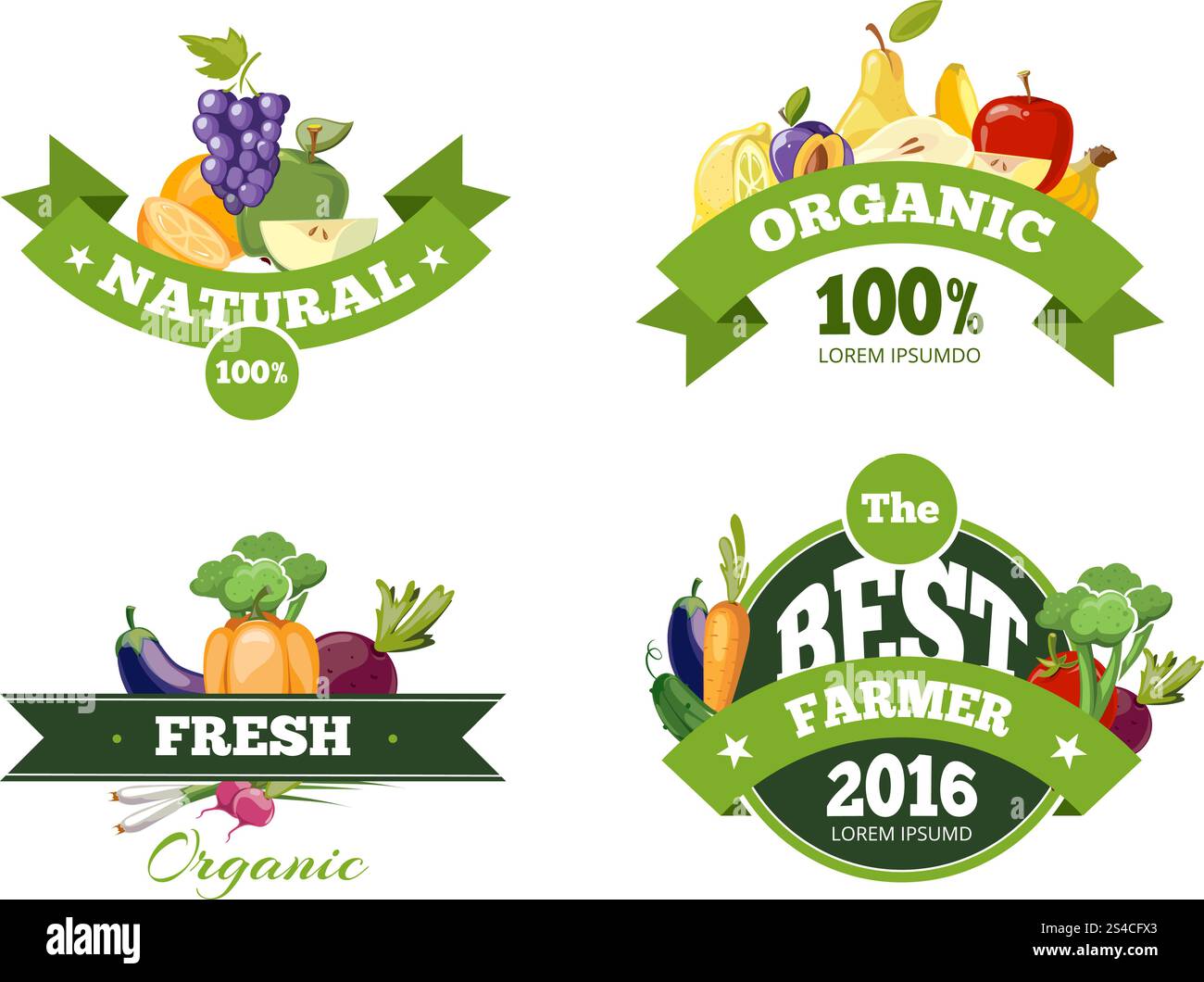 Organic farming products vector labels, emblems, badges, logos ...