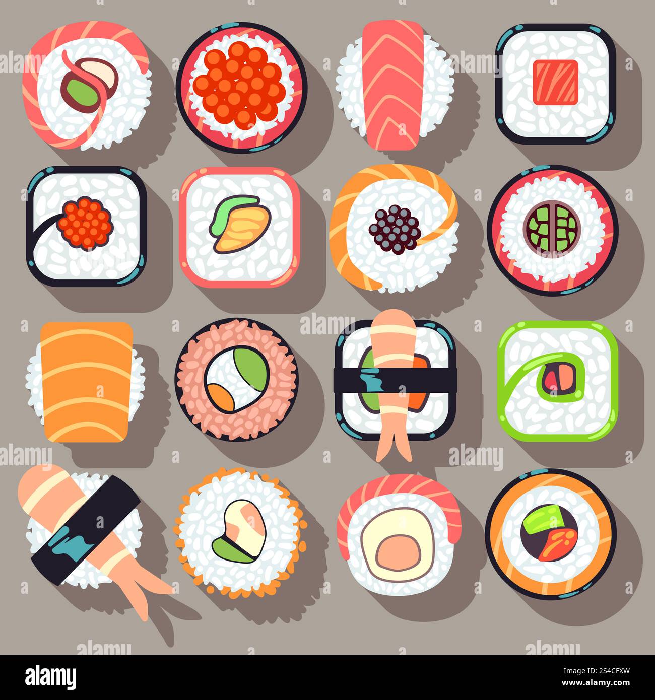 Sushi japanese cuisine food flat vector icons. Sushi japanese cuisine ...