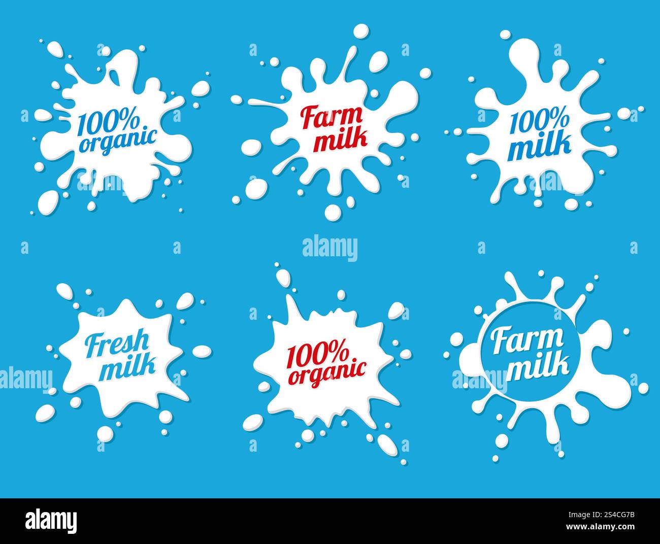 Vector milk emblems or dairy labels with splashes and blots. Milk ...