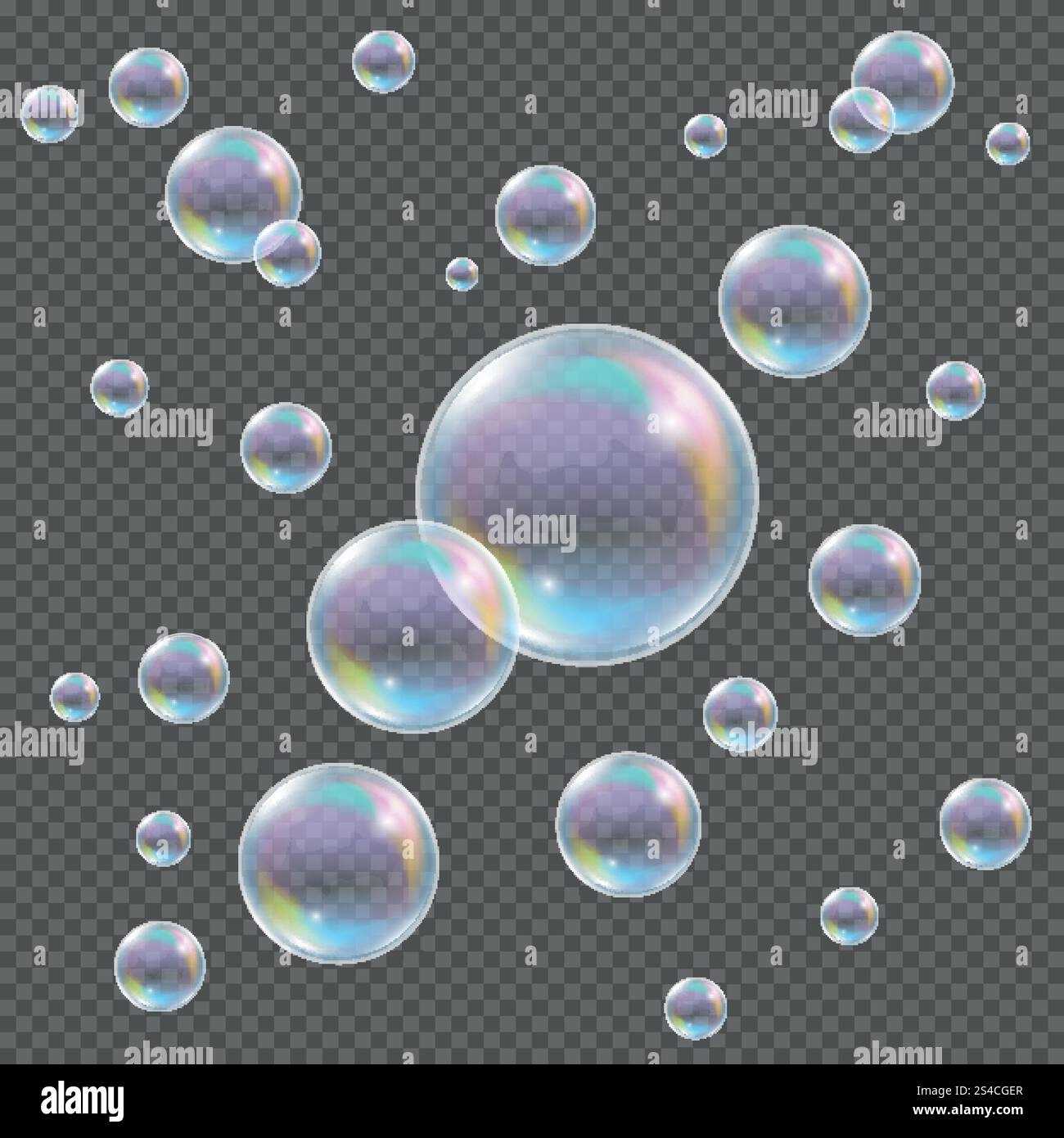 Realistic transparent vector soap bubbles with rainbow reflection and ...