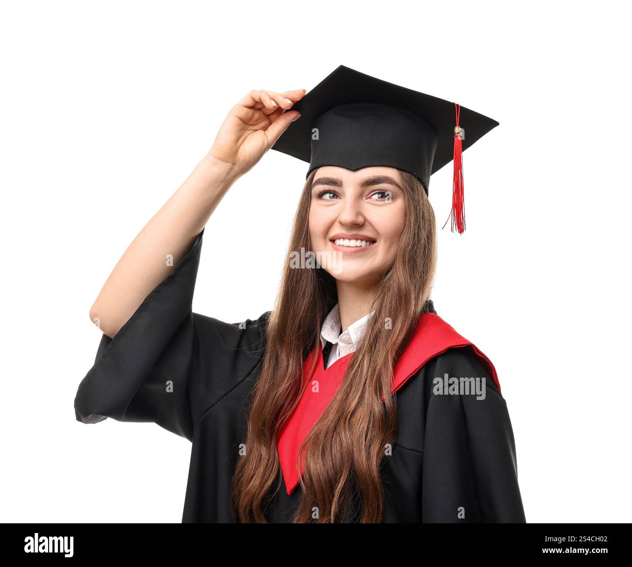 Happy student after graduation on white background Stock Photo - Alamy