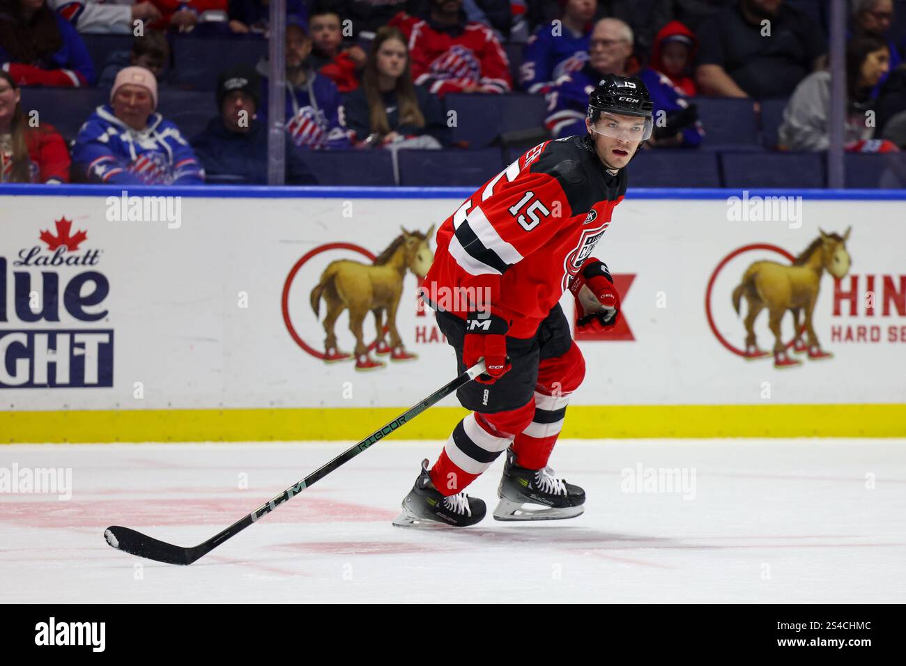 Rochester, New York, USA. 10th Jan, 2025. Utica Comets forward Shane ...