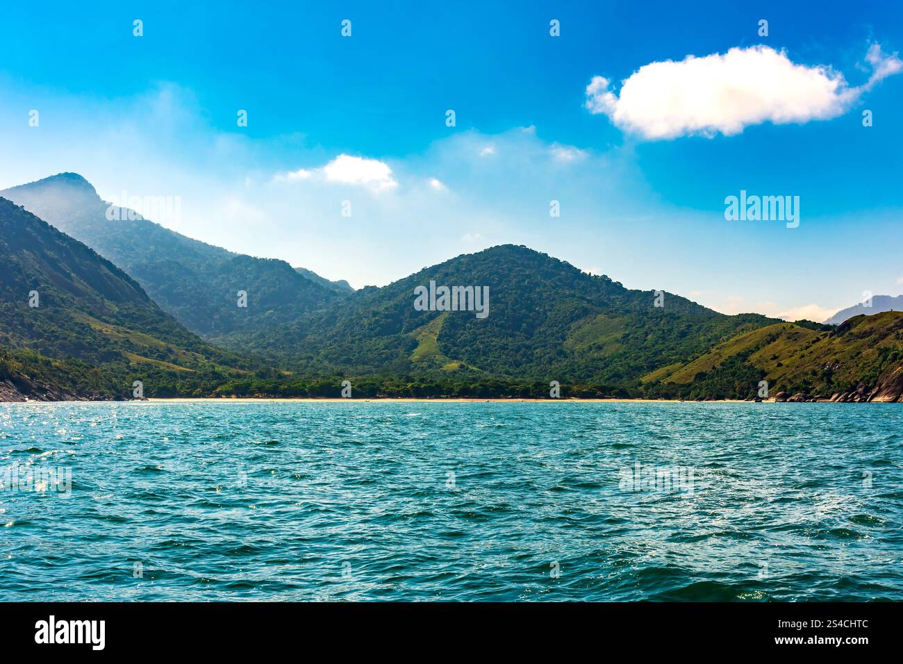 Arrive by boat at the famous Bonete beach on the island of Ilhabela ...